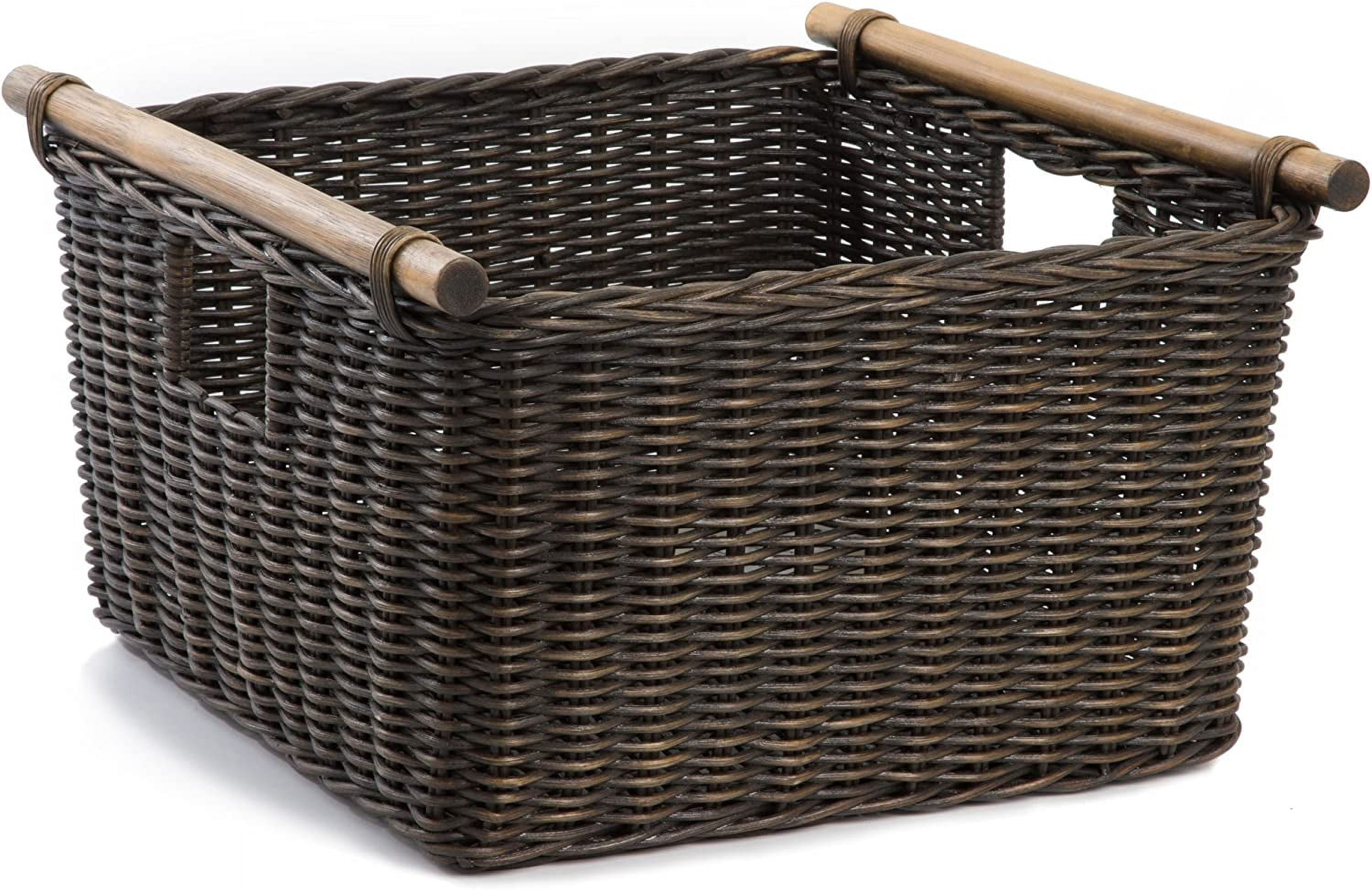Deep Pole Handle Wicker Storage Basket, Large, 15 in L x 15.5 in W x 9. ...