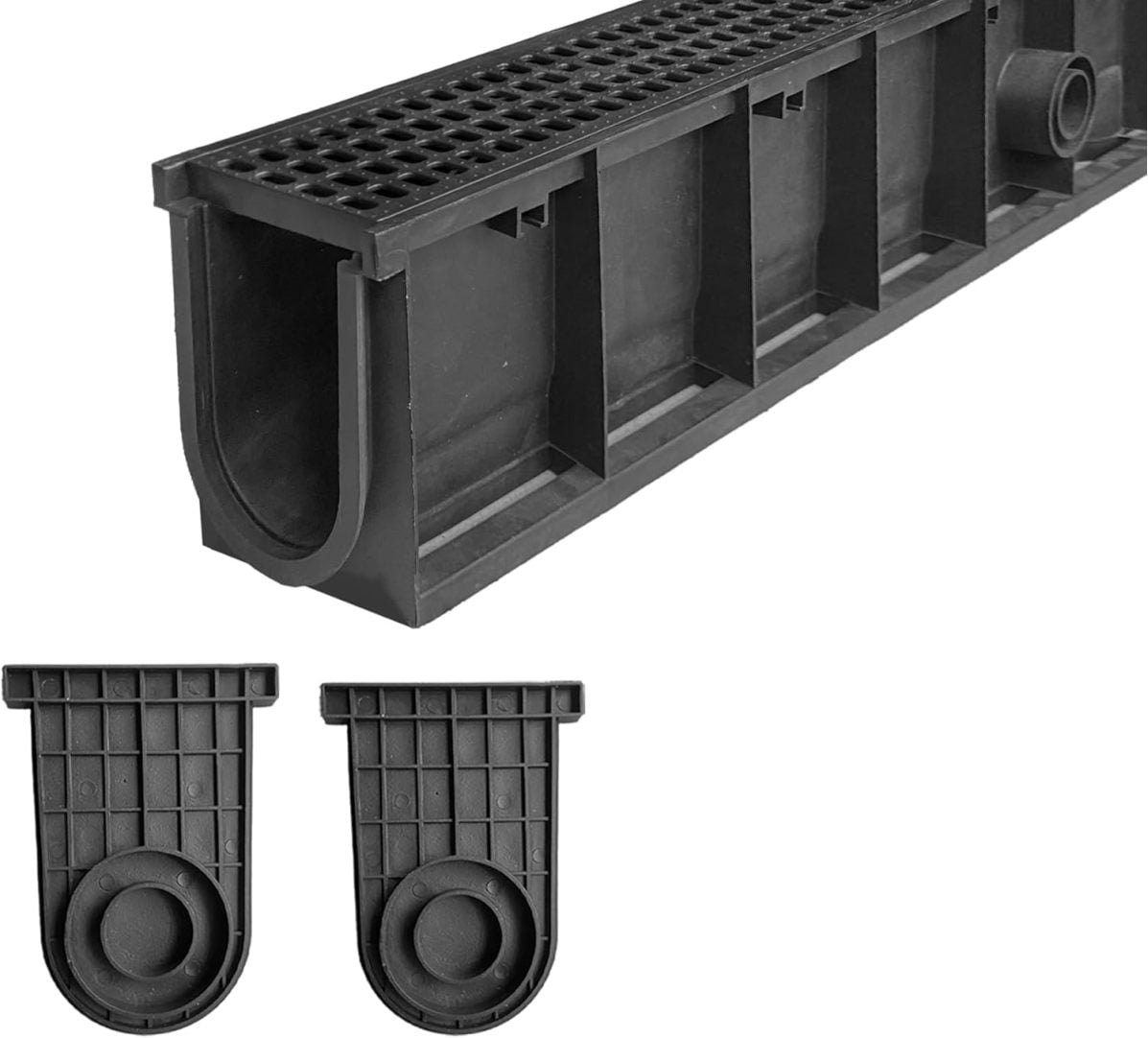 Deep Profile HDPE Trench Drain System for Yard-39.4Lx6.3Wx7.8H in ...