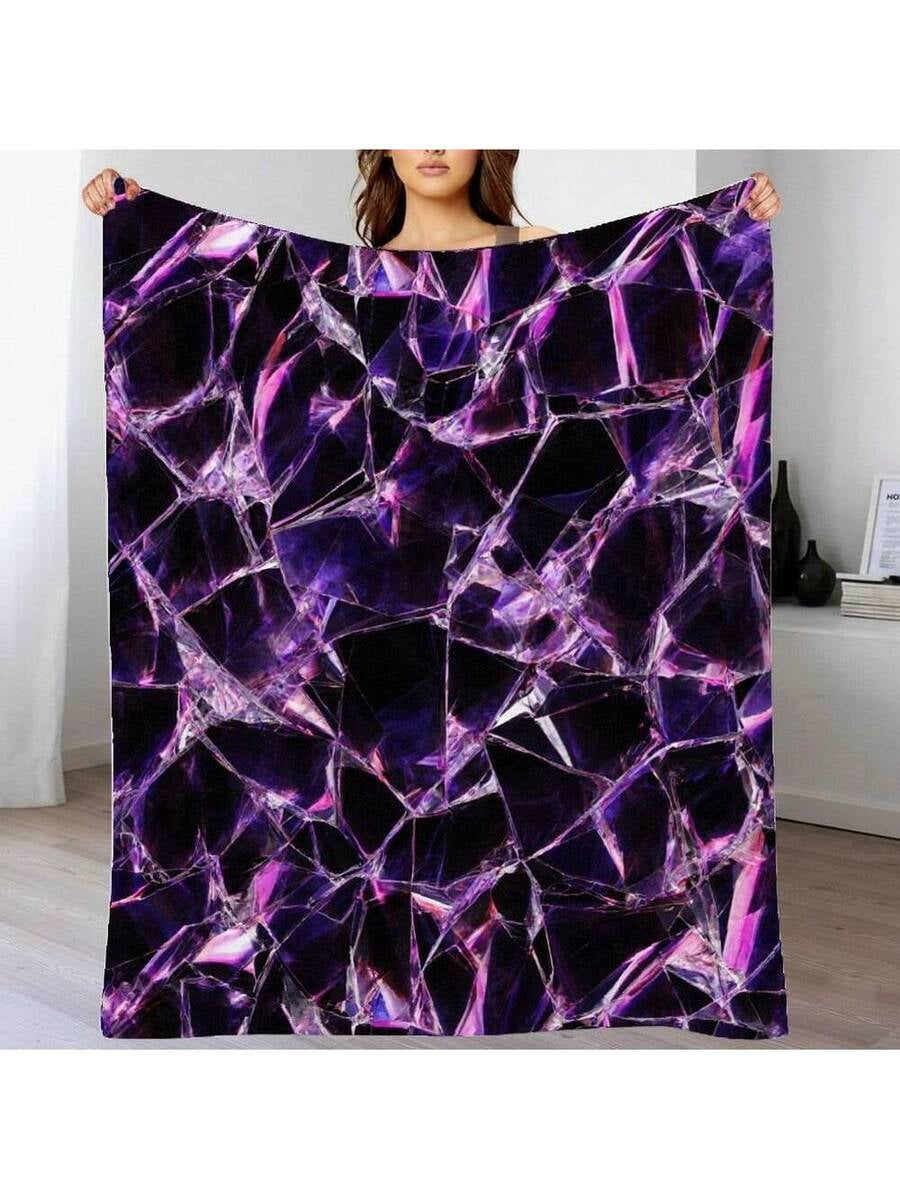 Deep Purple Black Shattered Glass Pattern Blanket, Colorful Reflective ...