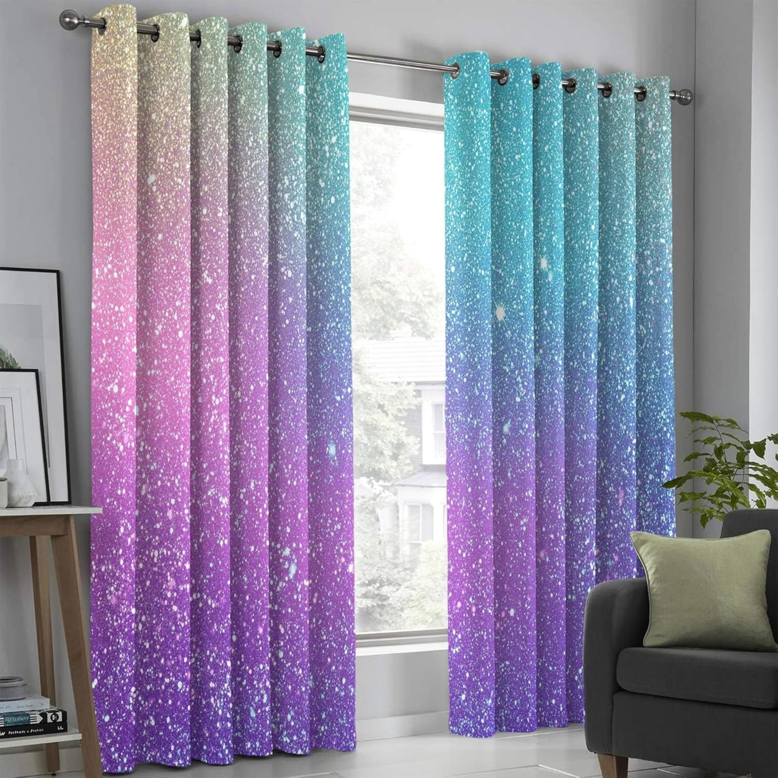 Deep Purple Gradient Sparkling Starry Sky Blackout Curtains Dreamy ...