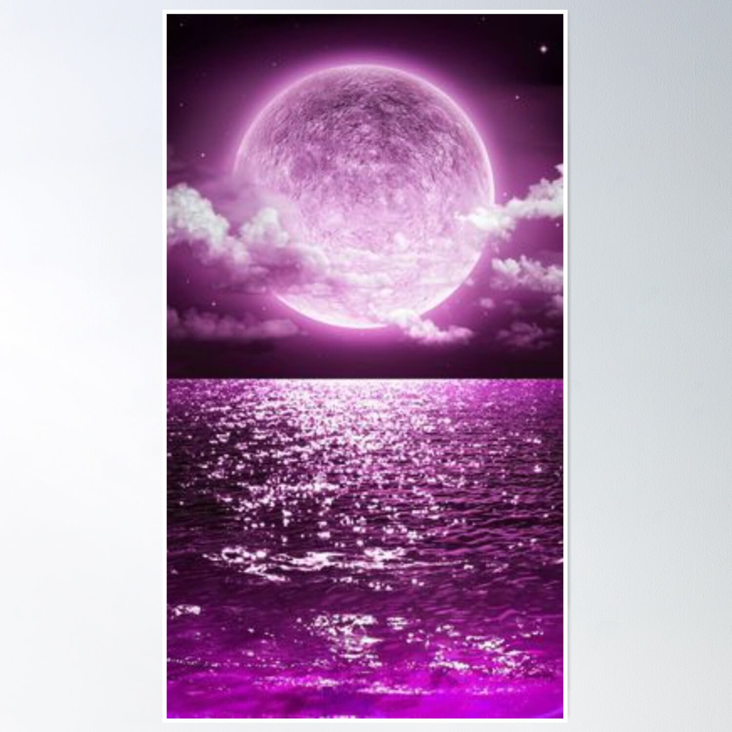 Deep Purple Sea At Night Under Purple Moon Light Poster Wall Art, Modern Wall Decor, 12x18 ...