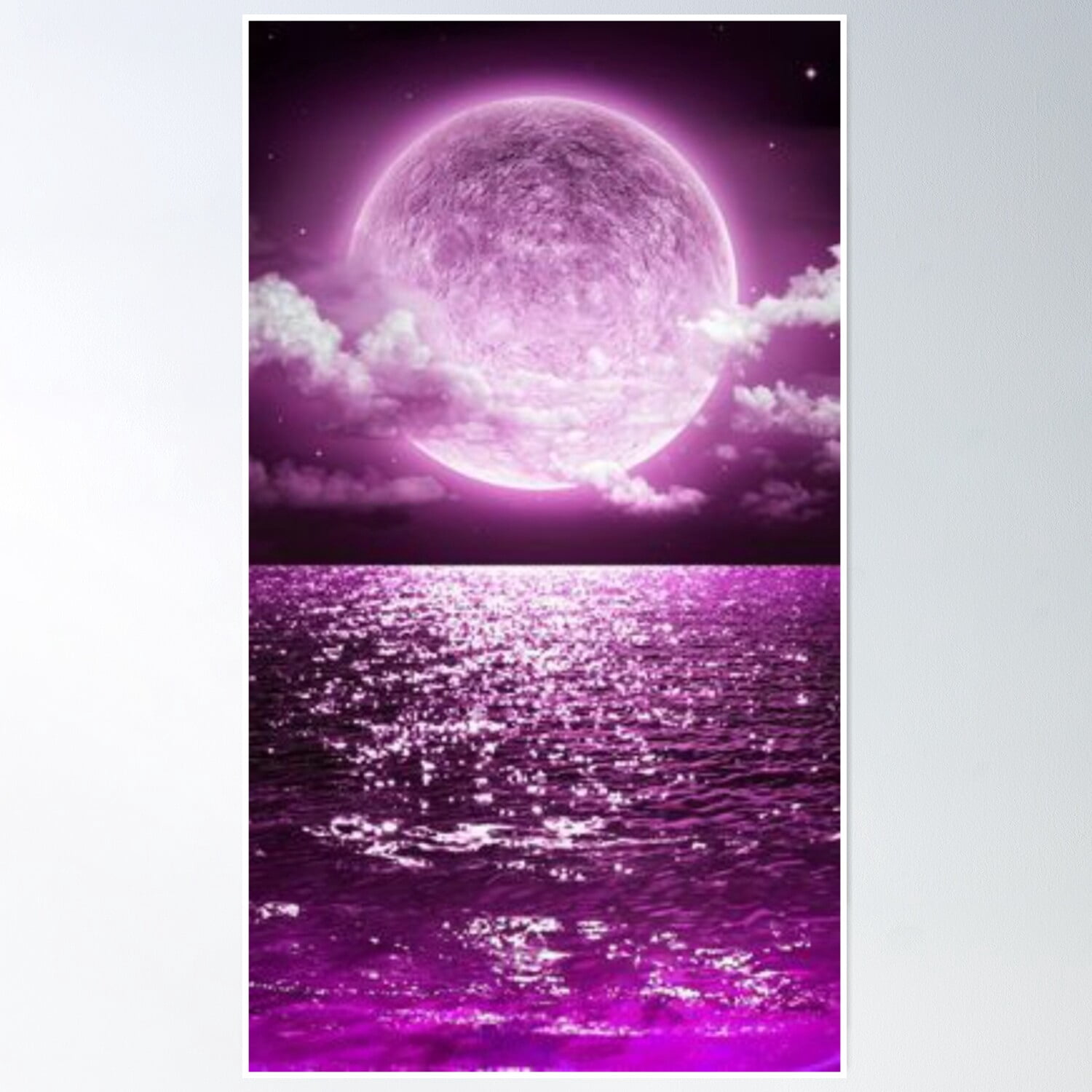 Deep Purple Sea At Night Under Purple Moon Light Poster Wall Art ...