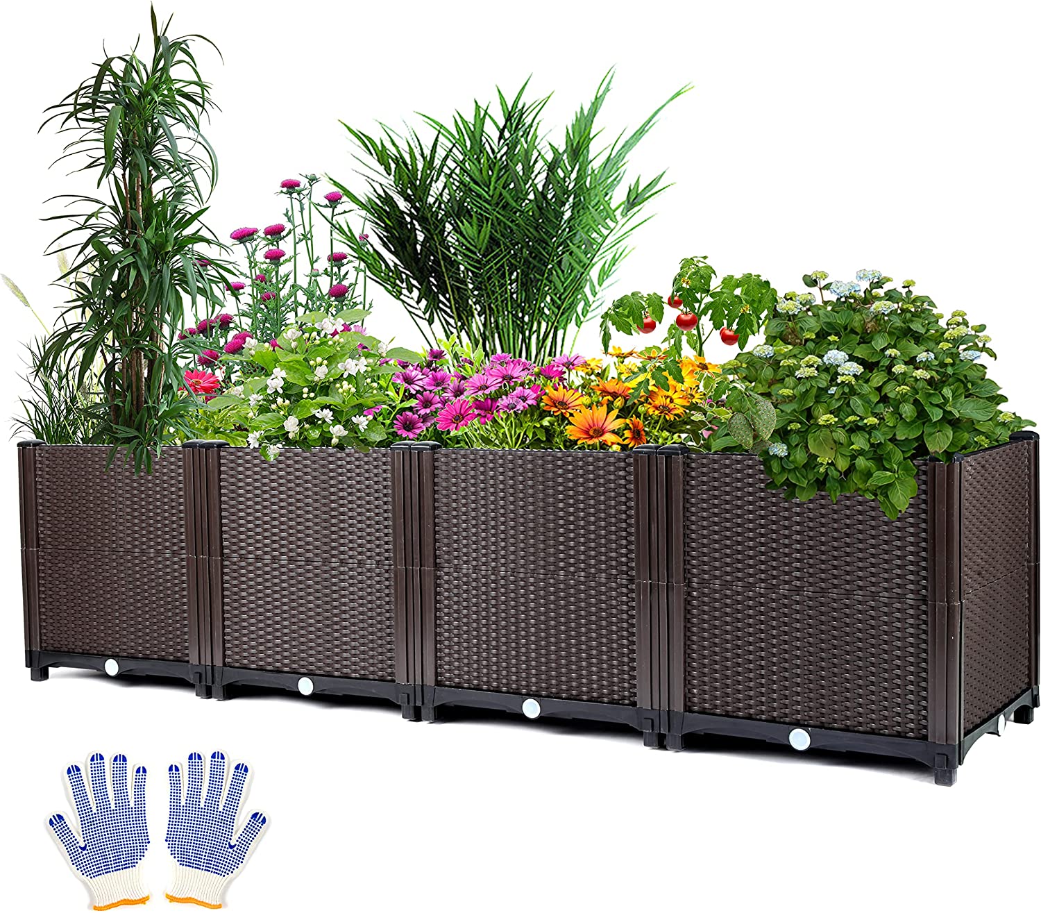 Deep Raised Garden Beds Large Plastic Planter Box with Drainage Plugs for Veggies Flowers Herbs ...