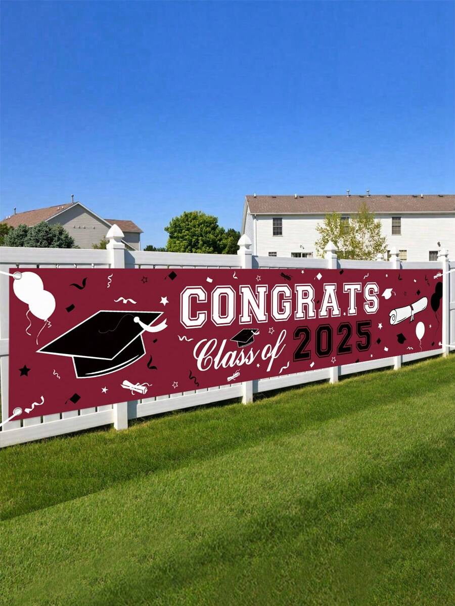 Deep Red 1Pc Graduation Theme Banner,Polyester Hanging Banner,Class Of ...