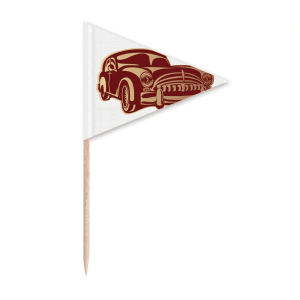 Deep Red Classic Cars Pattern Outline Toothpick Triangle Cupcake ...