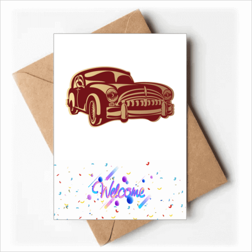 Deep Red Classic Cars Pattern Outline Welcome Back Greeting Cards ...