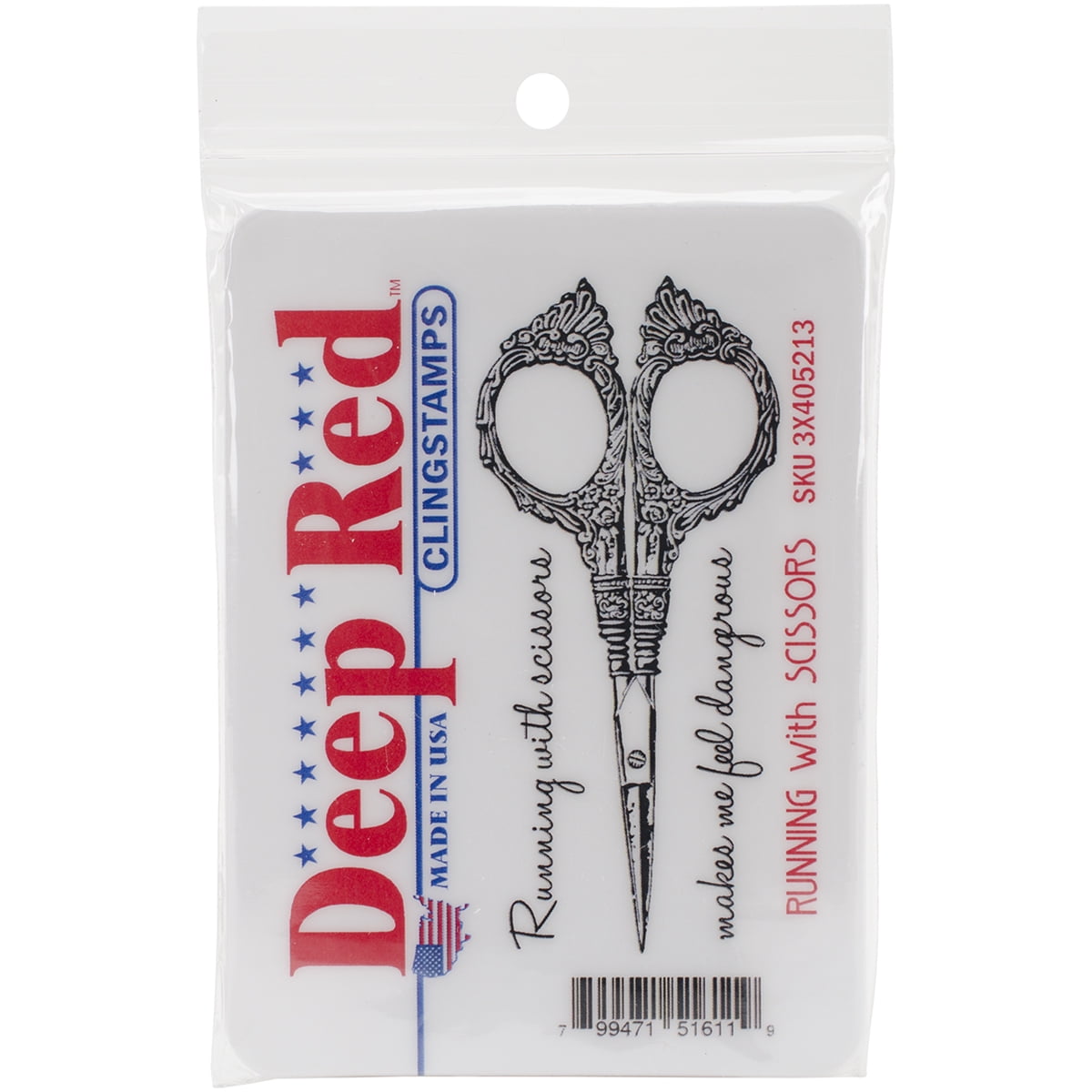 Deep Red Cling Stamp 1.5"X3"-Running W/Scissors, Pk 3, Deep Red Stamps ...