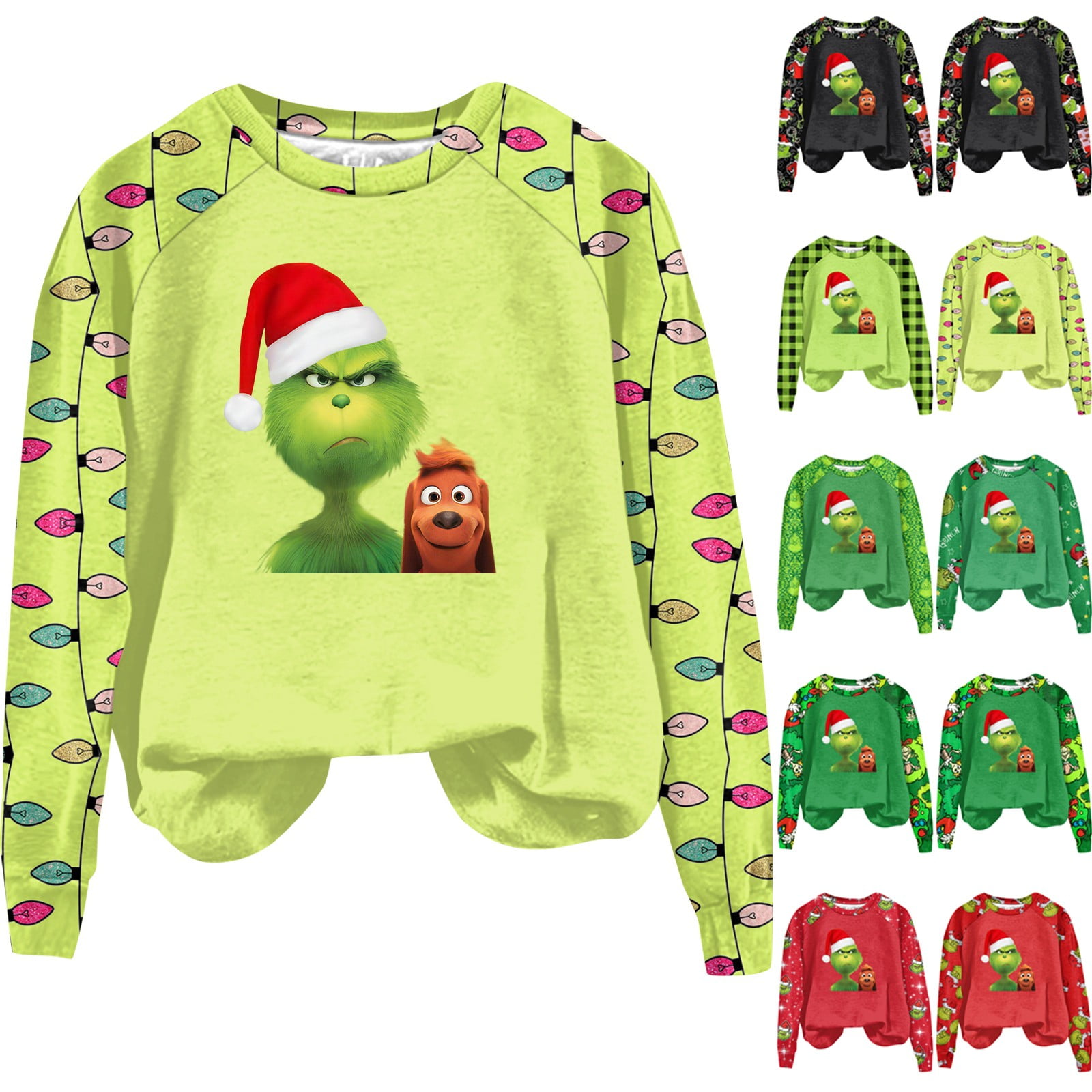 Deep Red Grinch Shirt Long Sleeve Tops for Women, Loose Round Neck ...