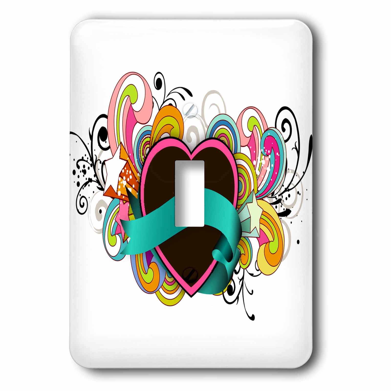 3dRose, Deep Red Heart With Colorful Celebration Swirls, single toggle ...