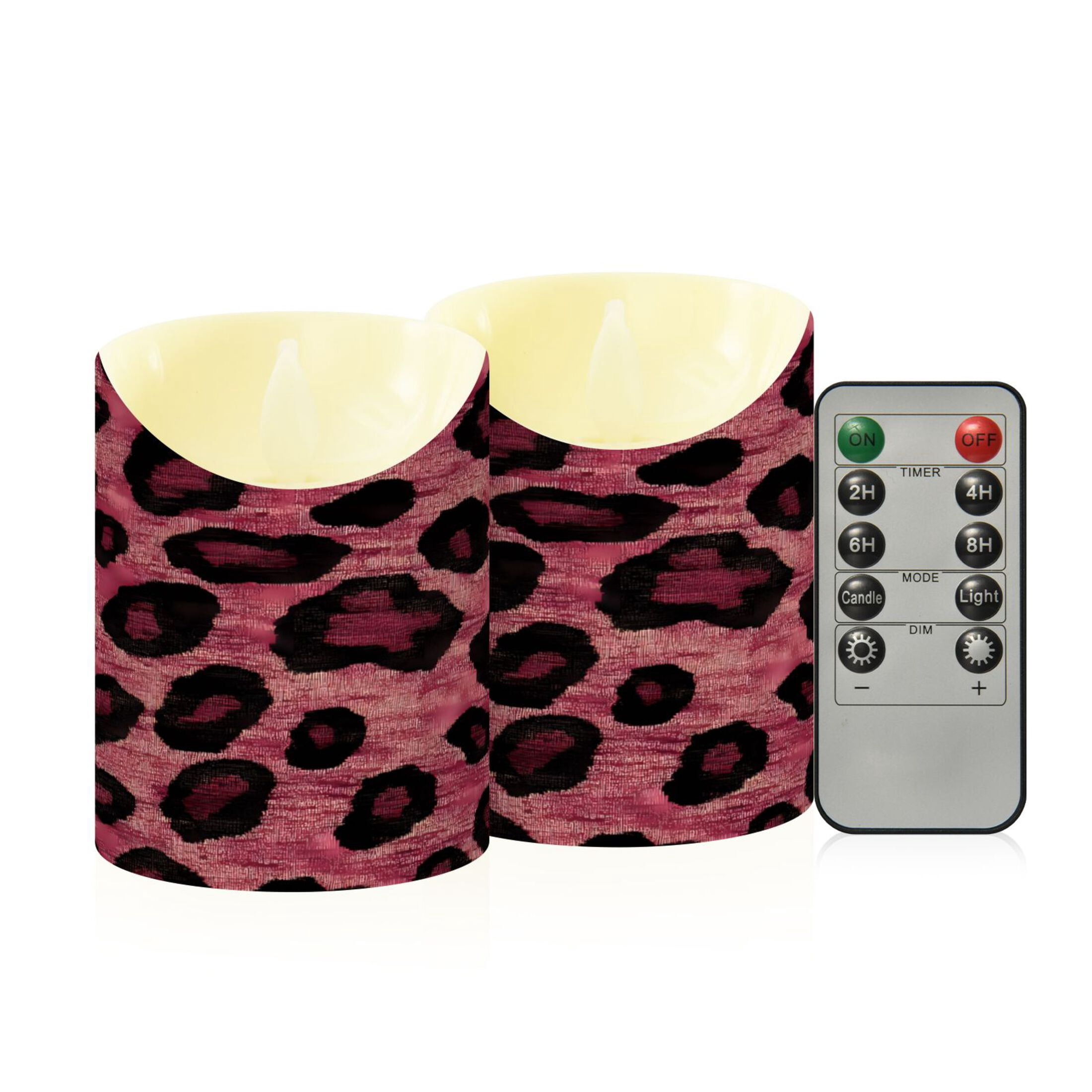 Deep Red Leopard Pattern Flameless Candles 2 PCS with Remote Realistic ...