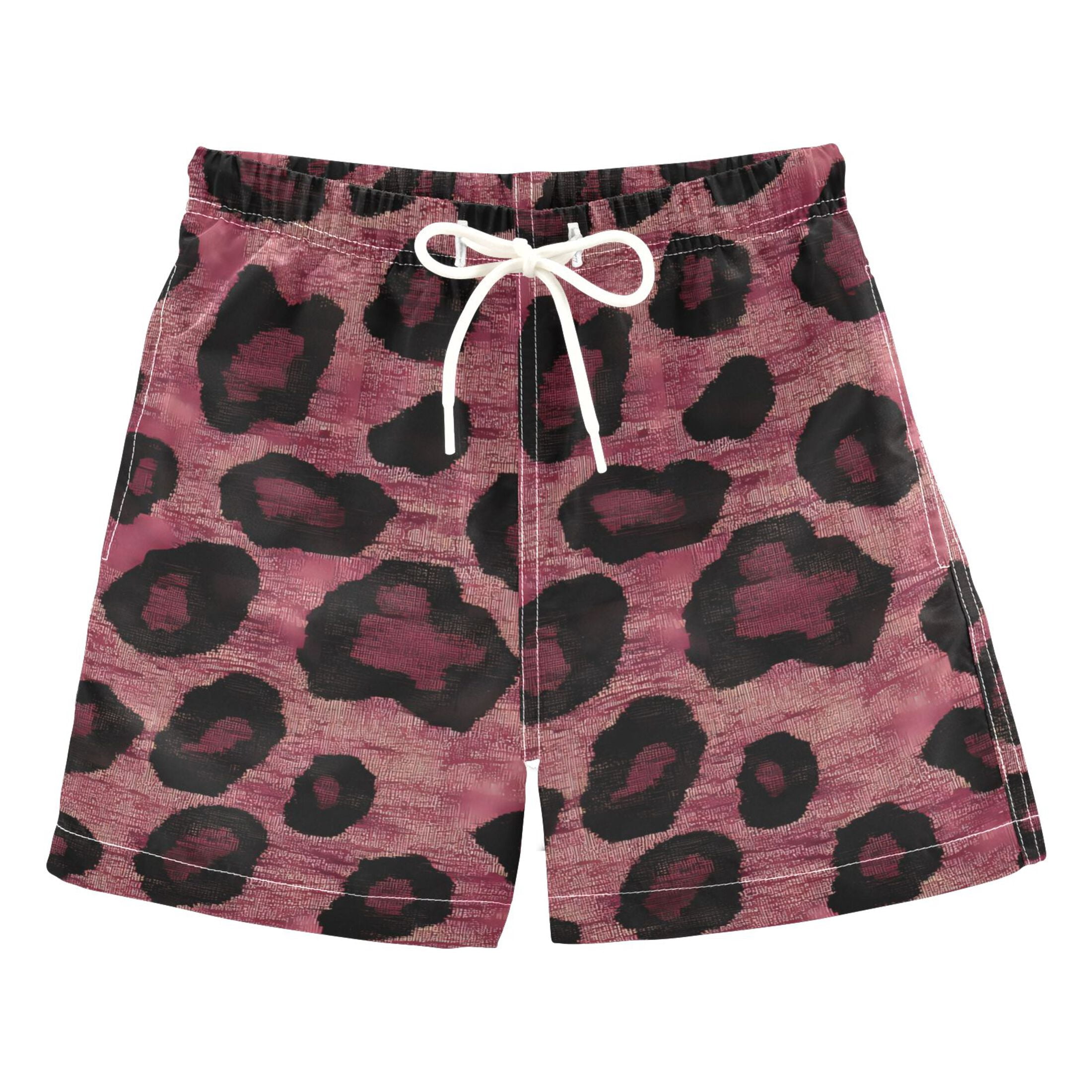 Deep Red Leopard Pattern Swim Trunks Quick Dry Beach Pool Board Shorts ...