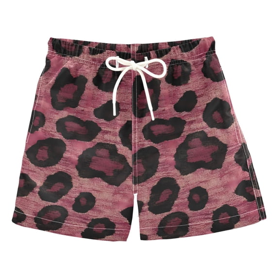 Deep Red Leopard Pattern Swim Trunks Quick Dry Beach Pool Board Shorts ...