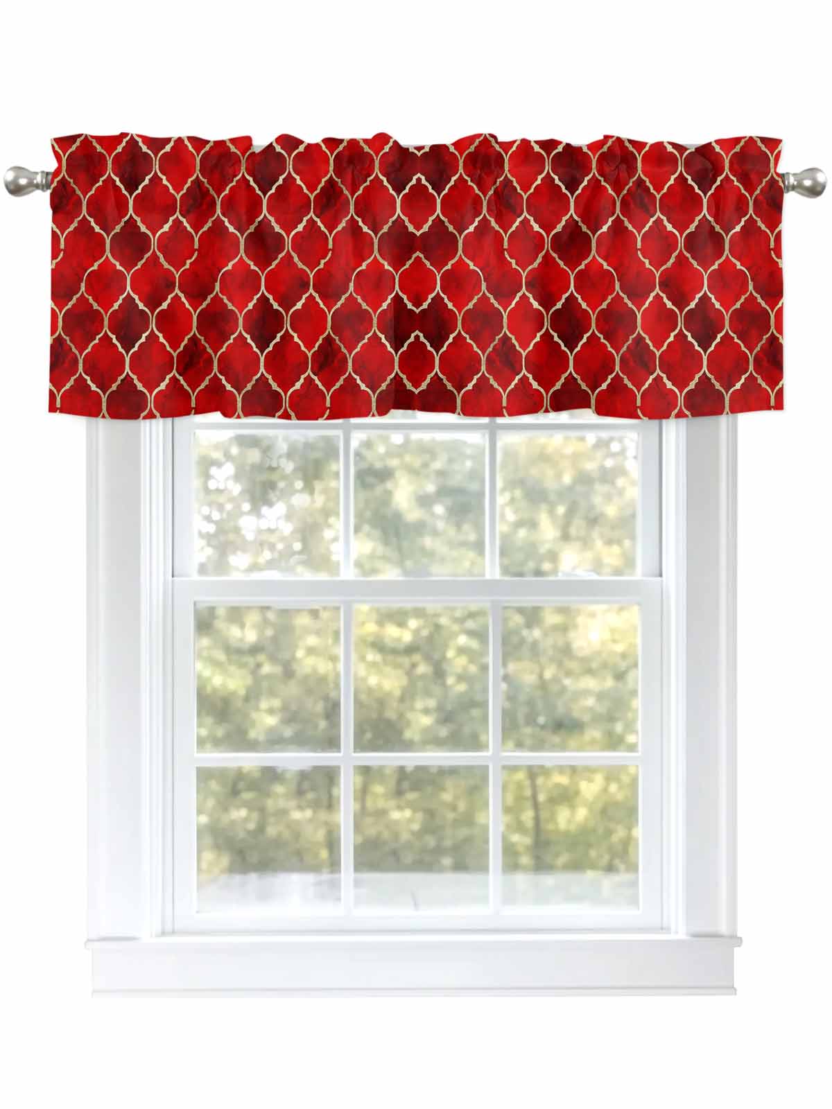 Deep Red Marble Valances for Windows, Rod Pocket Kitchen Valance ...