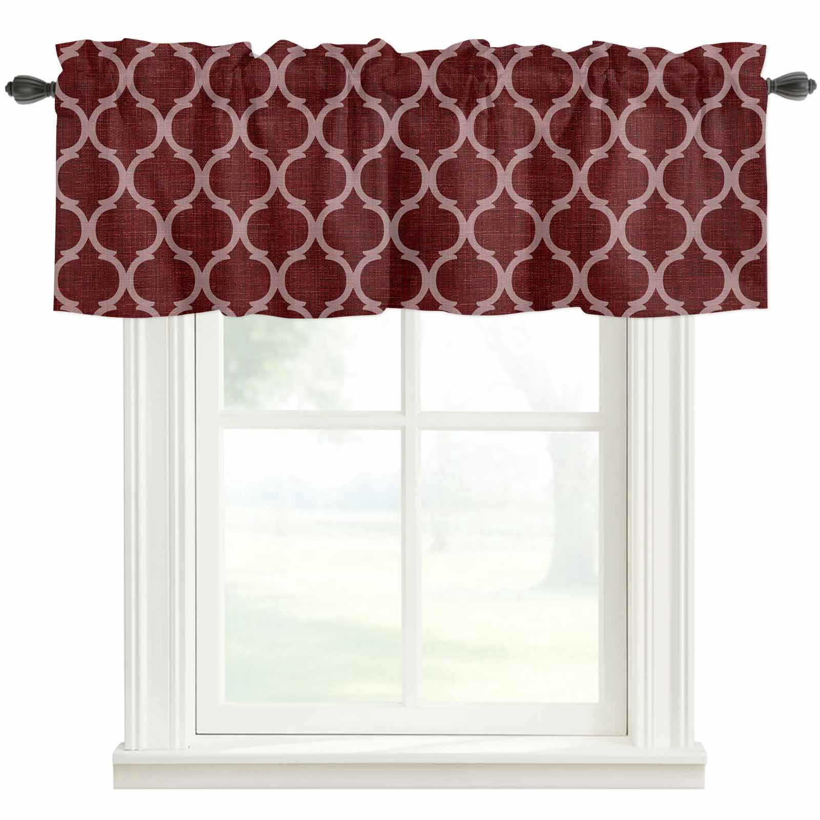 Deep Red Morocco Farmhouse Short Window Curtain Valances, Retro ...