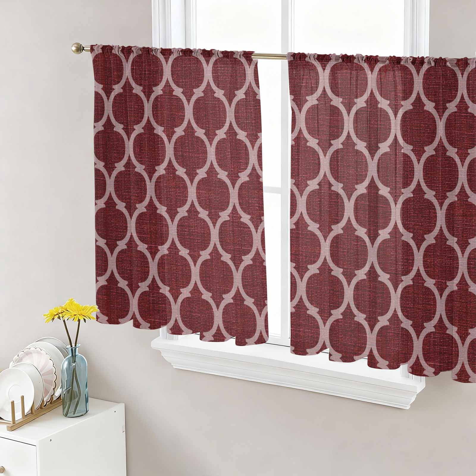 Deep Red Morocco Sheer Curtains 54 Inch Length 2 Panels Set, Retro ...