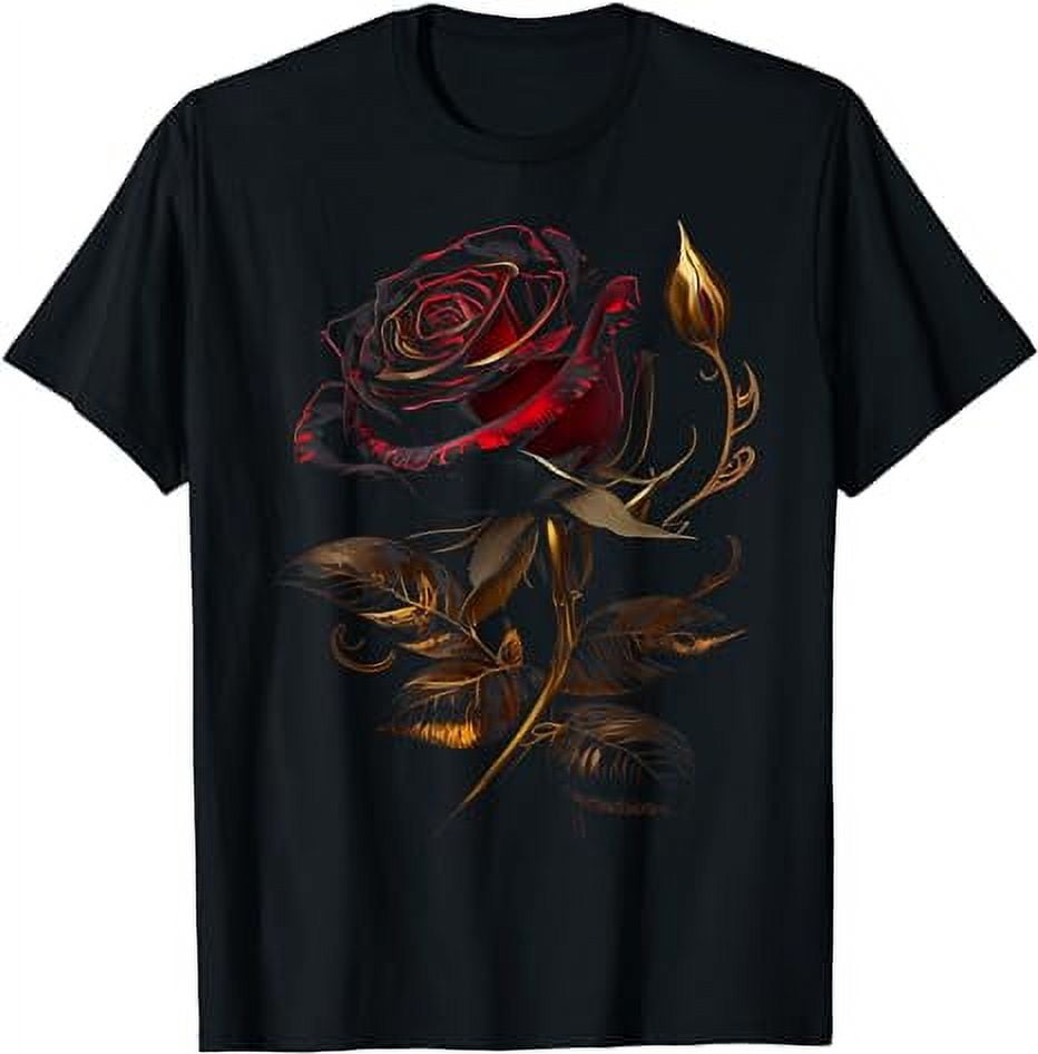 Deep Red Rose Black And Gold Graphic Tees for Men Women T-Shirt ...