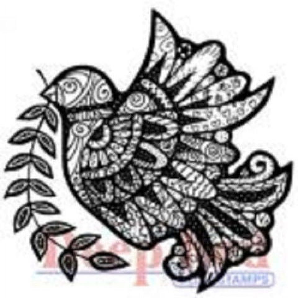 Deep Red Rubber Cling Stamp Dove Zentangle Zen Henna Olive Branch ...