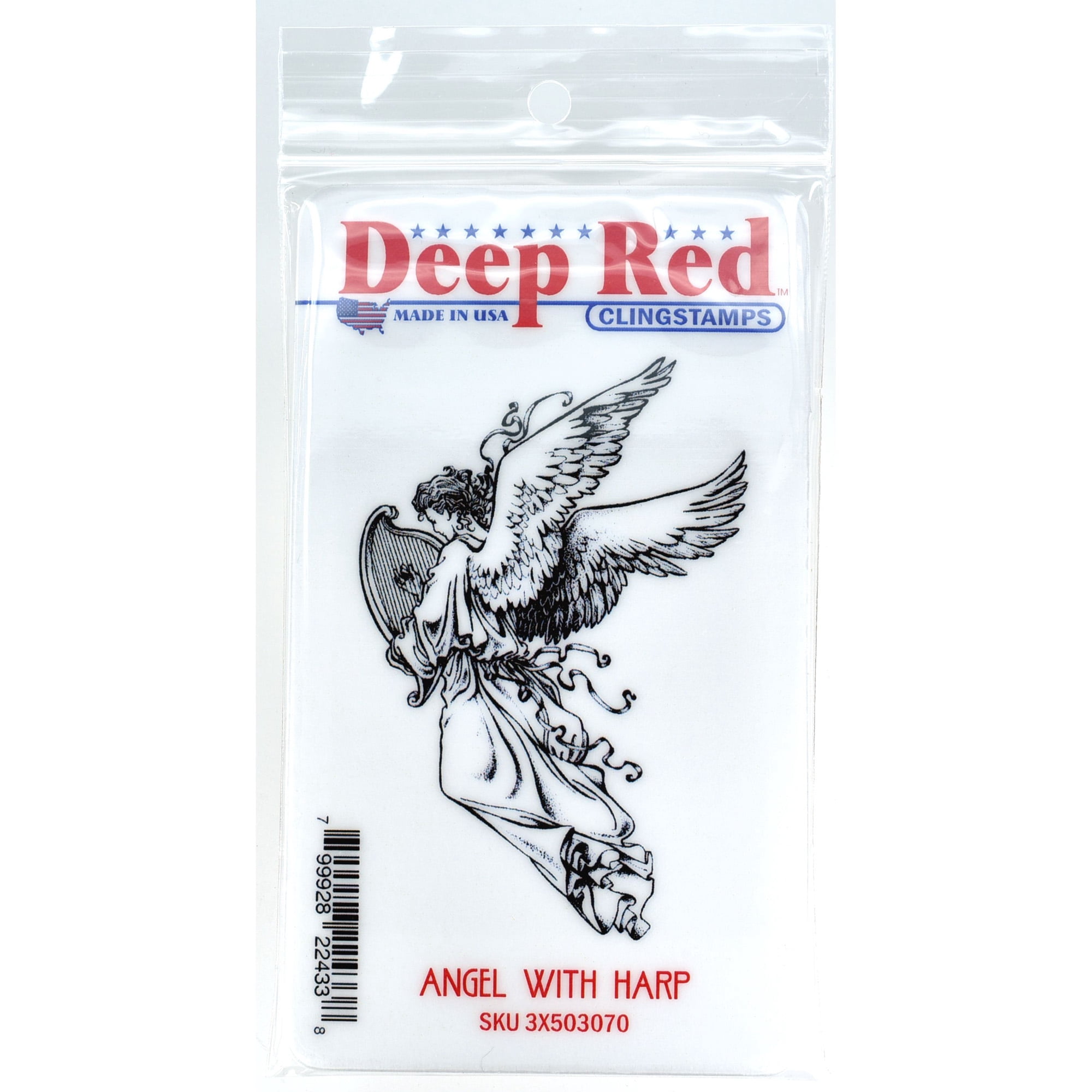 Deep Red Stamps Angel with Harp Rubber Cling Stamp 2 x 3 inches ...