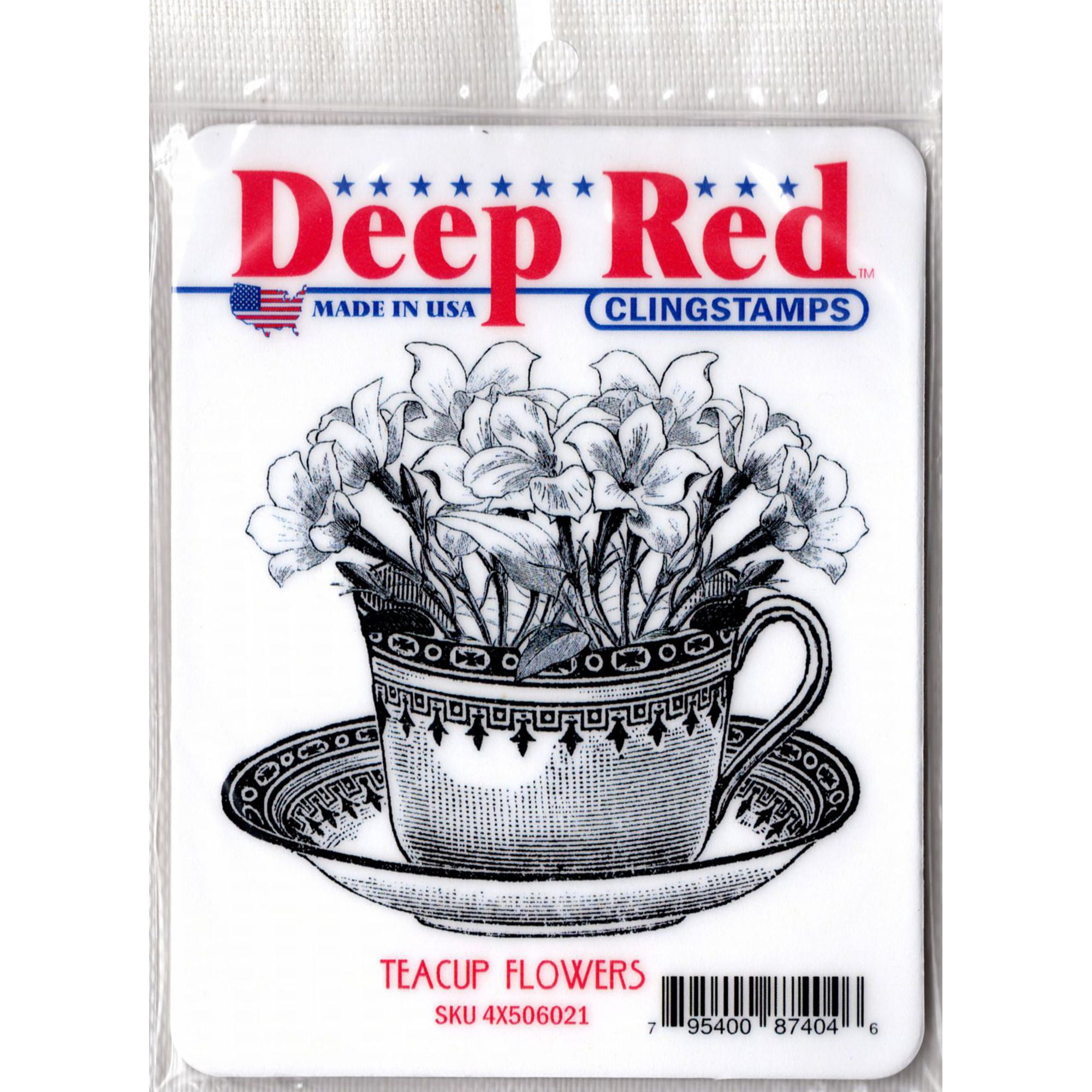 Deep Red Stamps Teacup Flowers Rubber Cling Stamp - Walmart.com