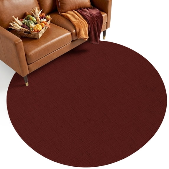 Deep Red Washable Round Area Rug 6 ft, Rustic Dark Red Solid Burgundy ...