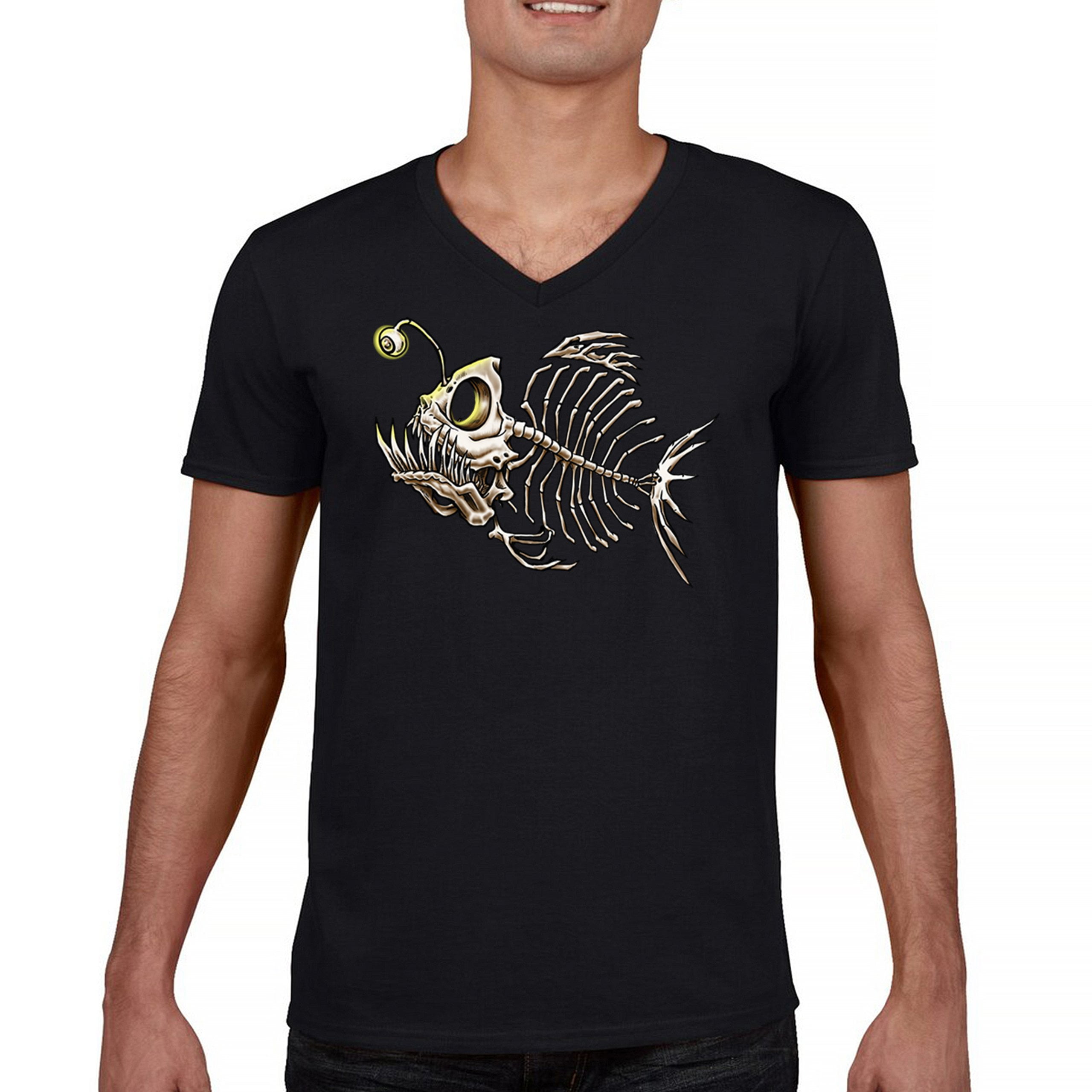 Deep Sea Angler Fish Skeleton V-Neck T-shirt Fishermen Fishing Lover ...