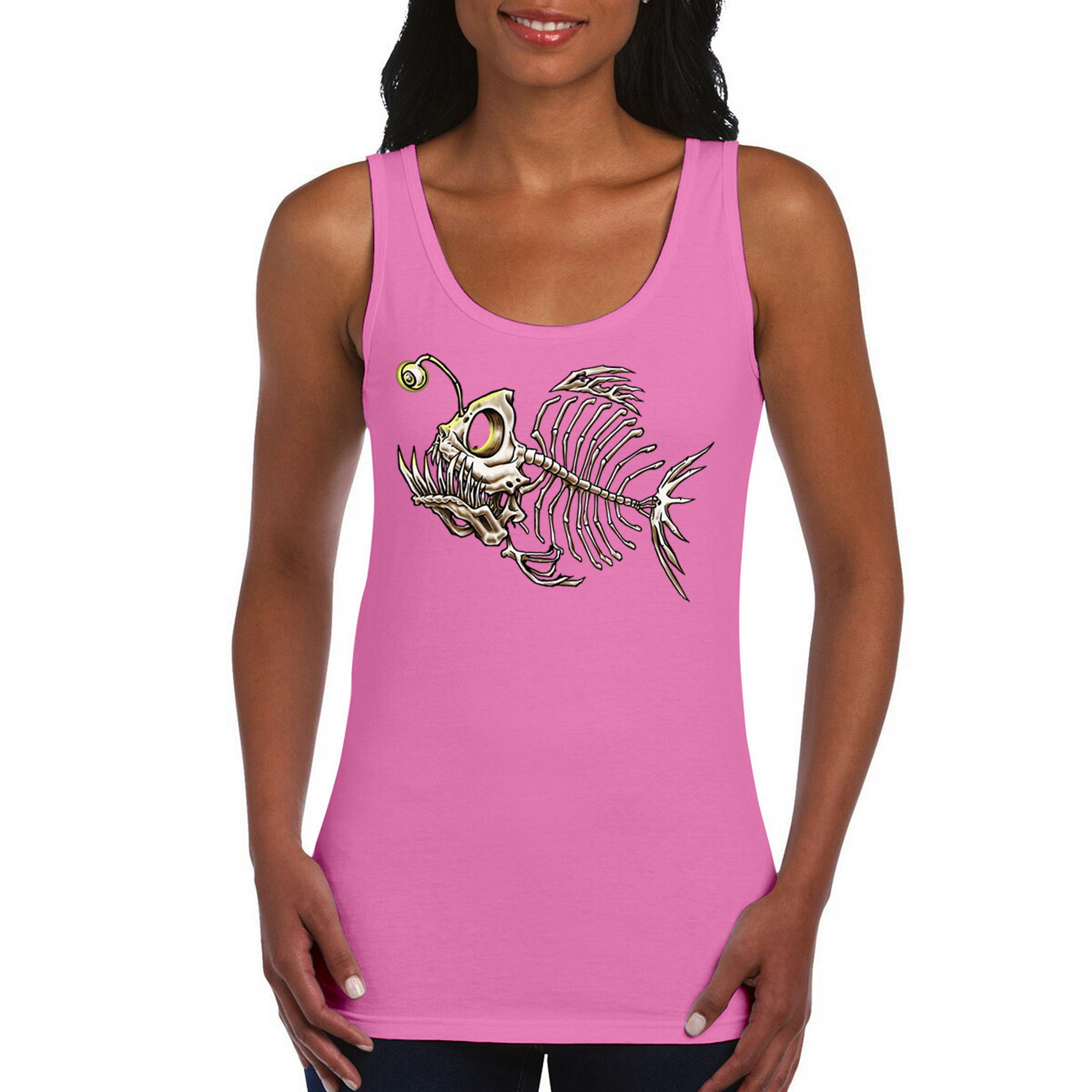Deep Sea Angler Fish Skeleton Women's Tank Top Fishermen Fishing Lover ...