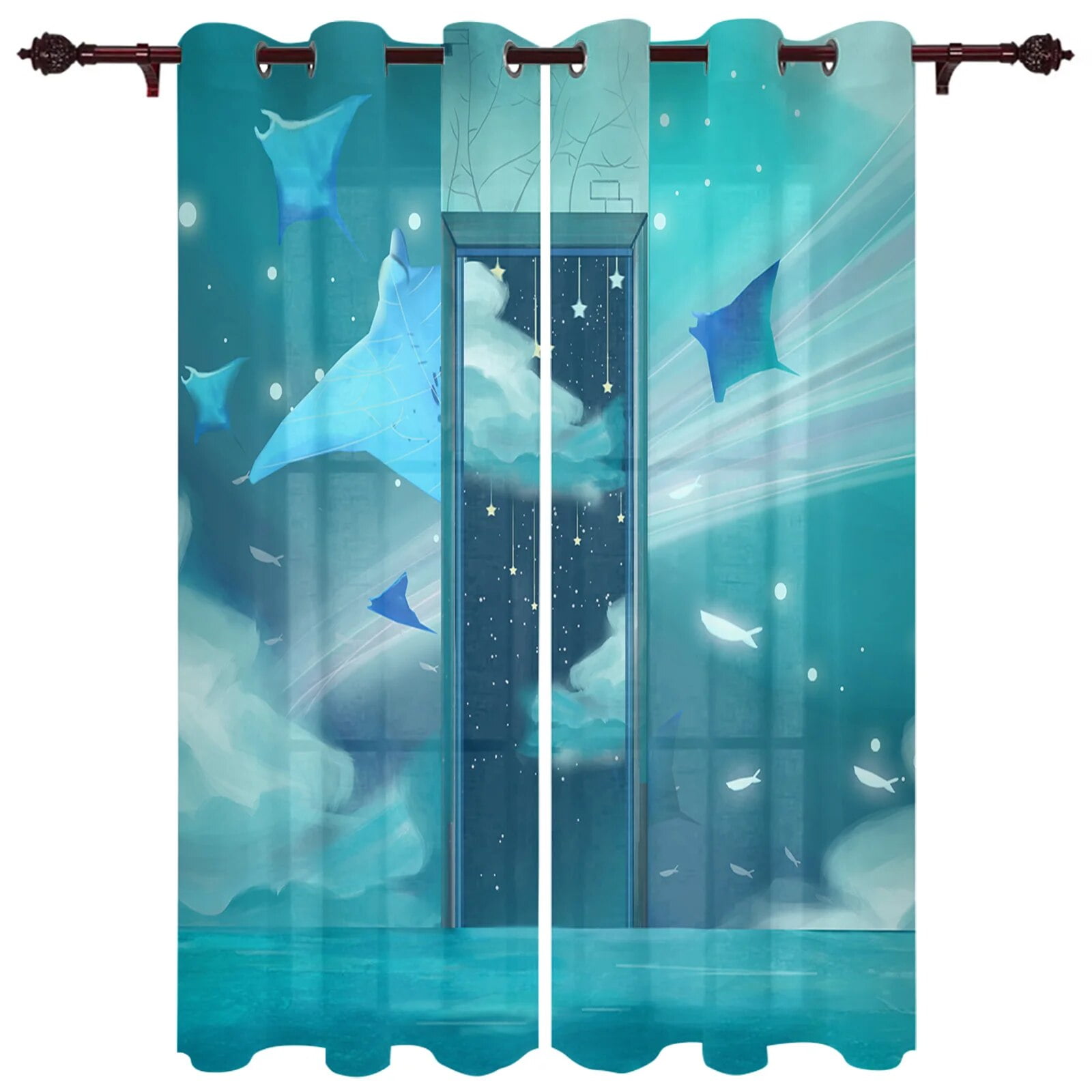Deep Sea Aurora Fairy Tale Kitchen Curtain Kids Bedroom Living Room ...