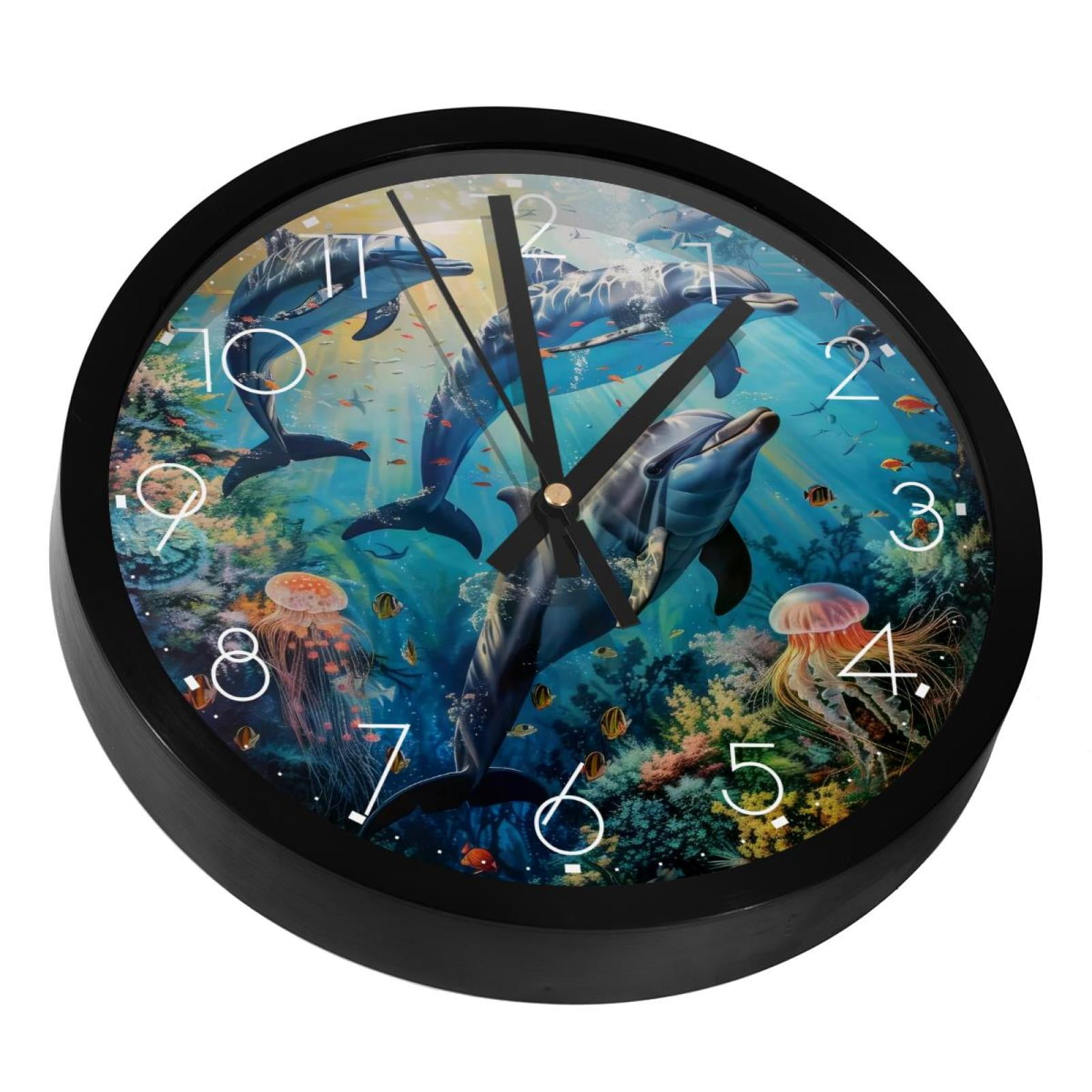 Deep Sea Dolphins Jellyfishes Silent Wall Clock, Non Ticking Battery ...