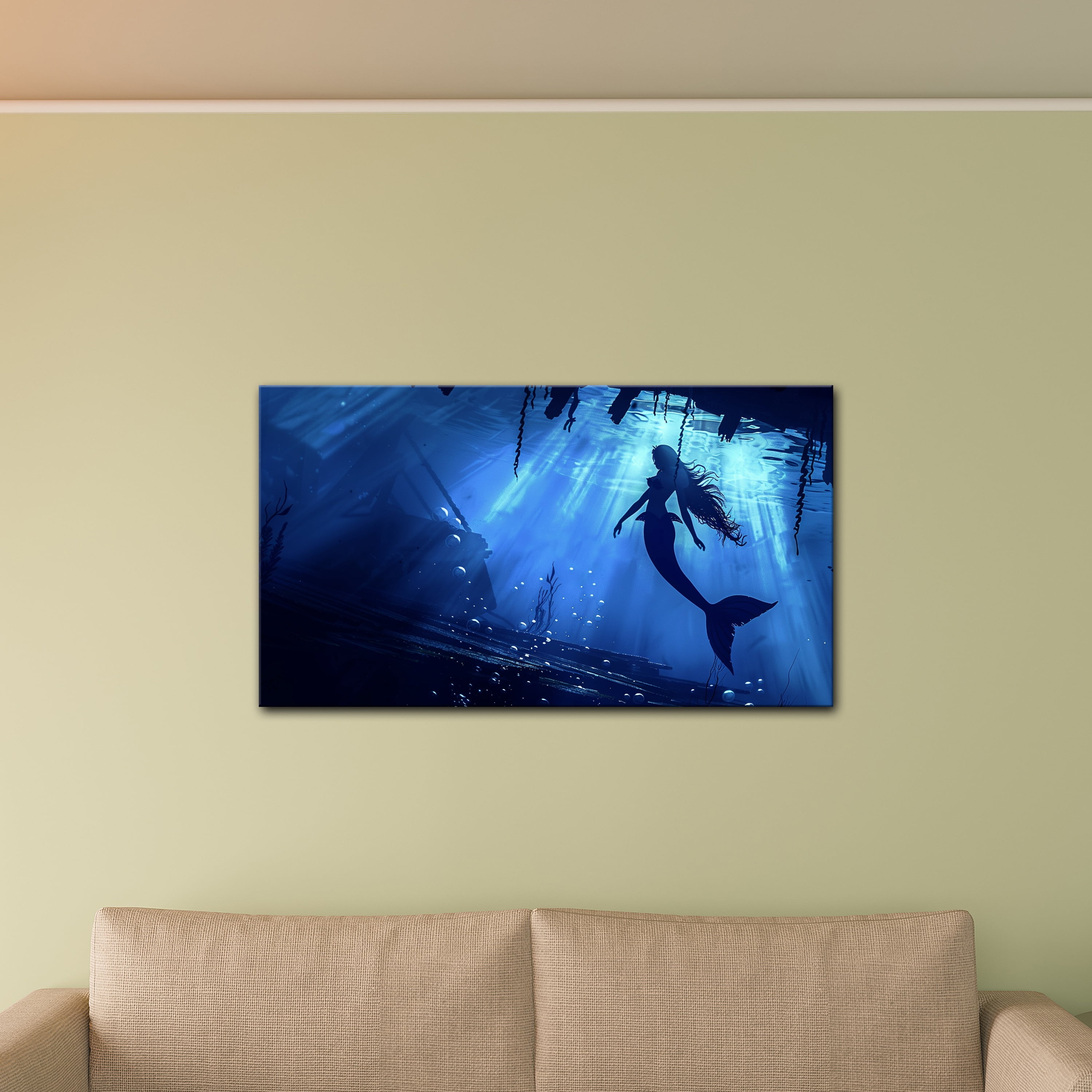 Deep Sea Dream- Mermaid Shadow by a Shipwreck (16 "x24" customizable ...