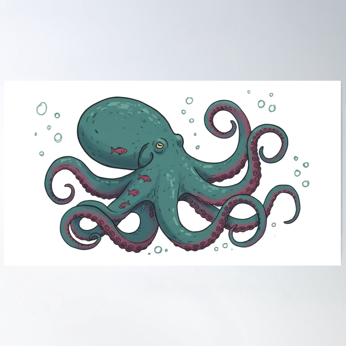 Deep Sea Explorer Cute Octopus Illustration Poster Wall Art Modern Wall ...