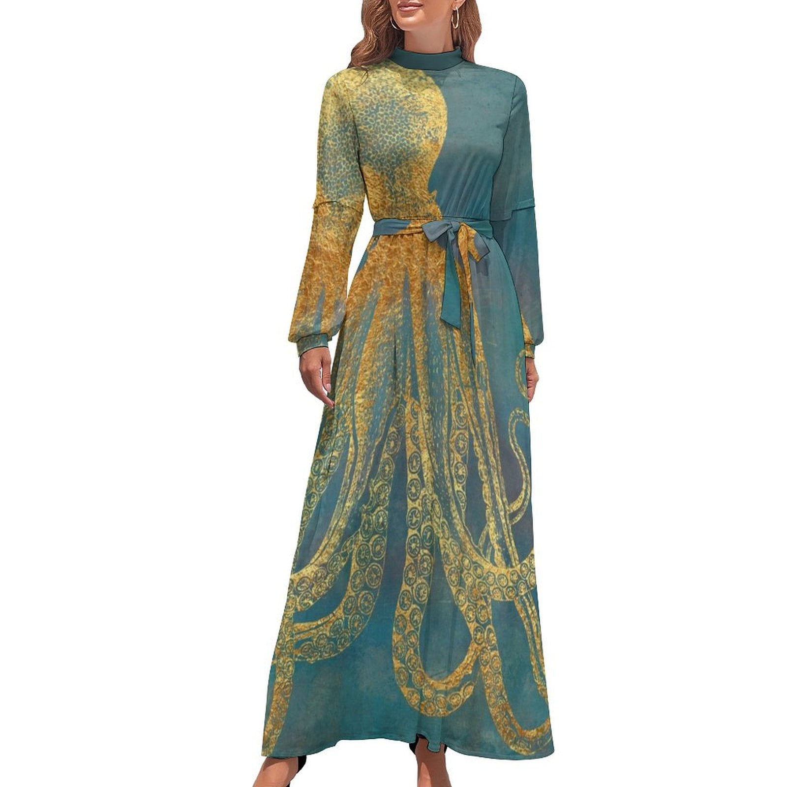 Deep Sea Life II Golden Octopus marine texture Long Dress Womens ...