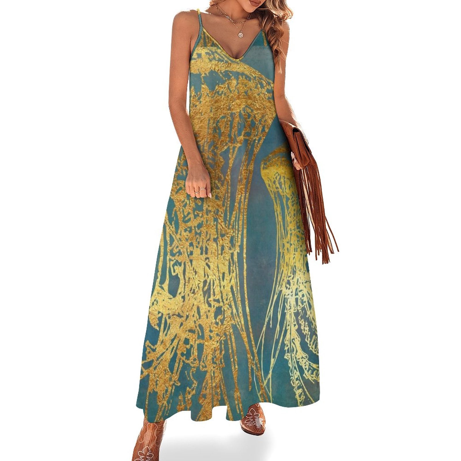 Deep Sea Life IV Golden Jelly ocean texture Sleeveless Dress evening ...