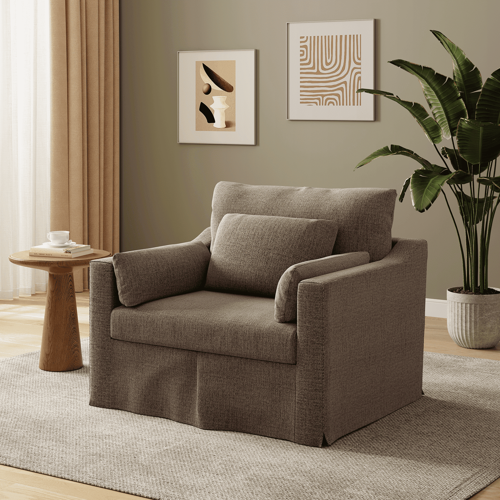 42" Modern Armchair, Coastal Accent Chair, Deep Seat Slicovered Chair ...