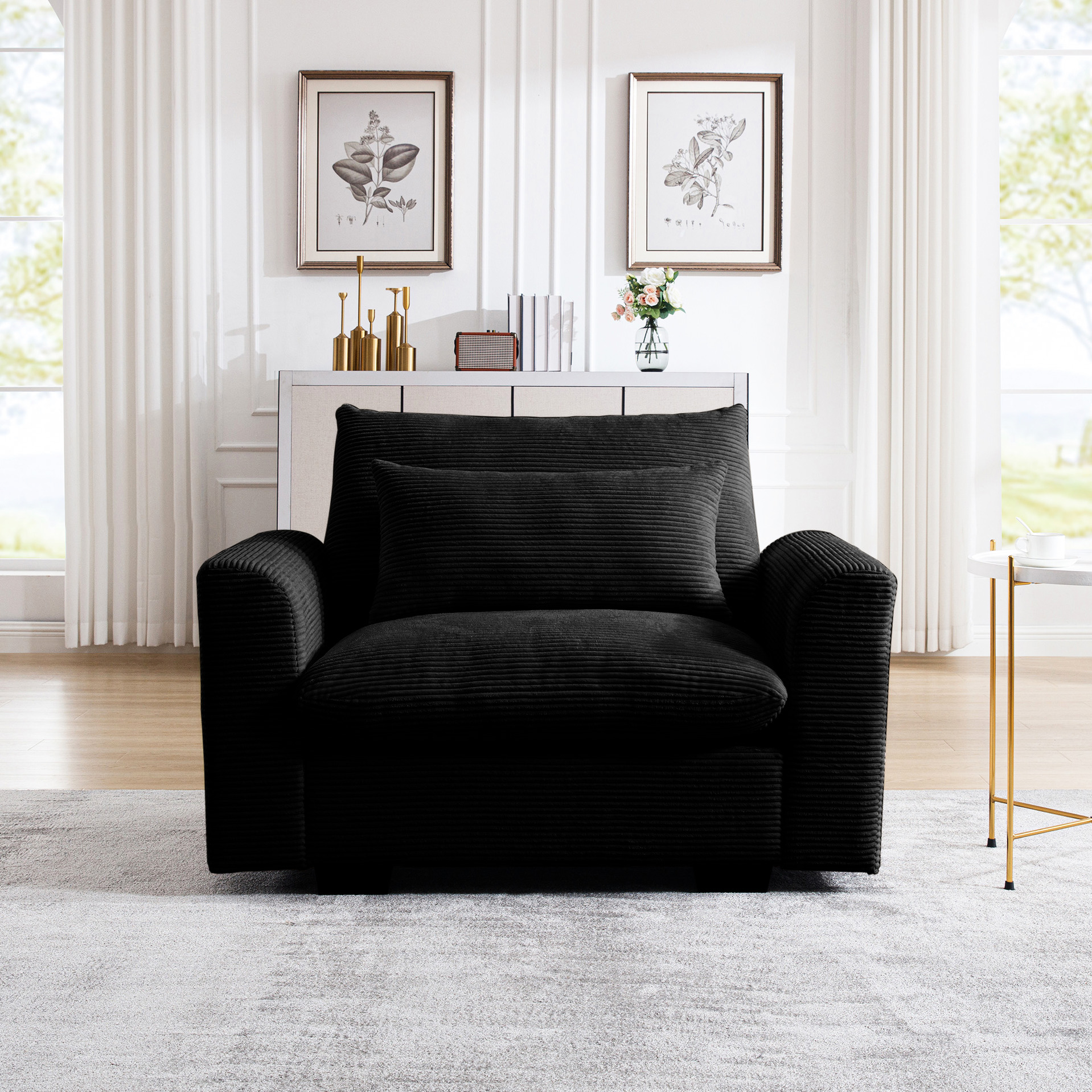 Deep Seat Black Corduroy Chair For Office - Increase Productivity With ...