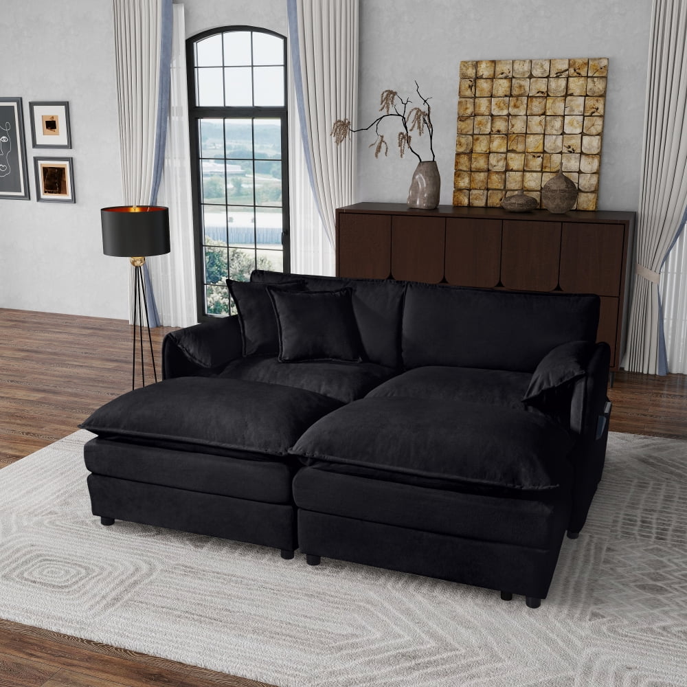 Deep Seat Sectional Cloud Sofa with 2 Ottomans & Soft Pillows, Loveseat ...