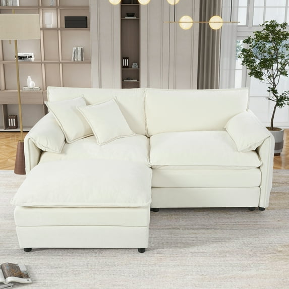 Deep Seat Sectional Sofa Cloud Couch with Ottoman, Modern Chenille ...