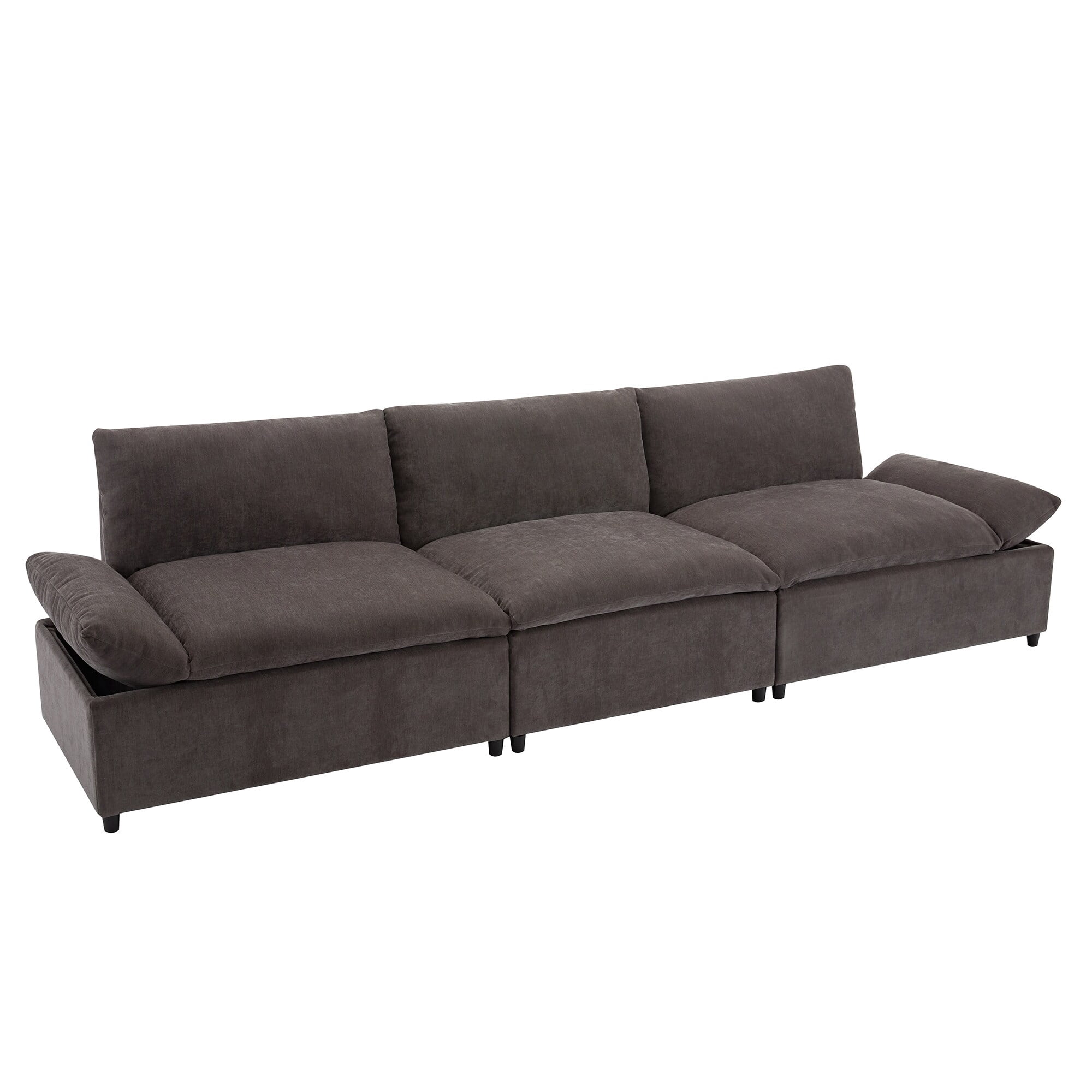 Deep Seated Couch Modern 3 Seater Sofa with 2 Side Storage Space Gray ...