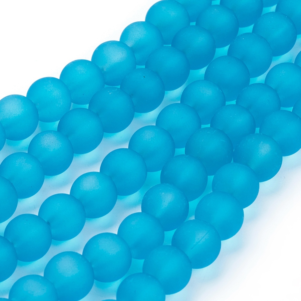 Deep Sky Blue Frosted Round Transparent Glass Bead Strands 6mm Hole: 1. ...