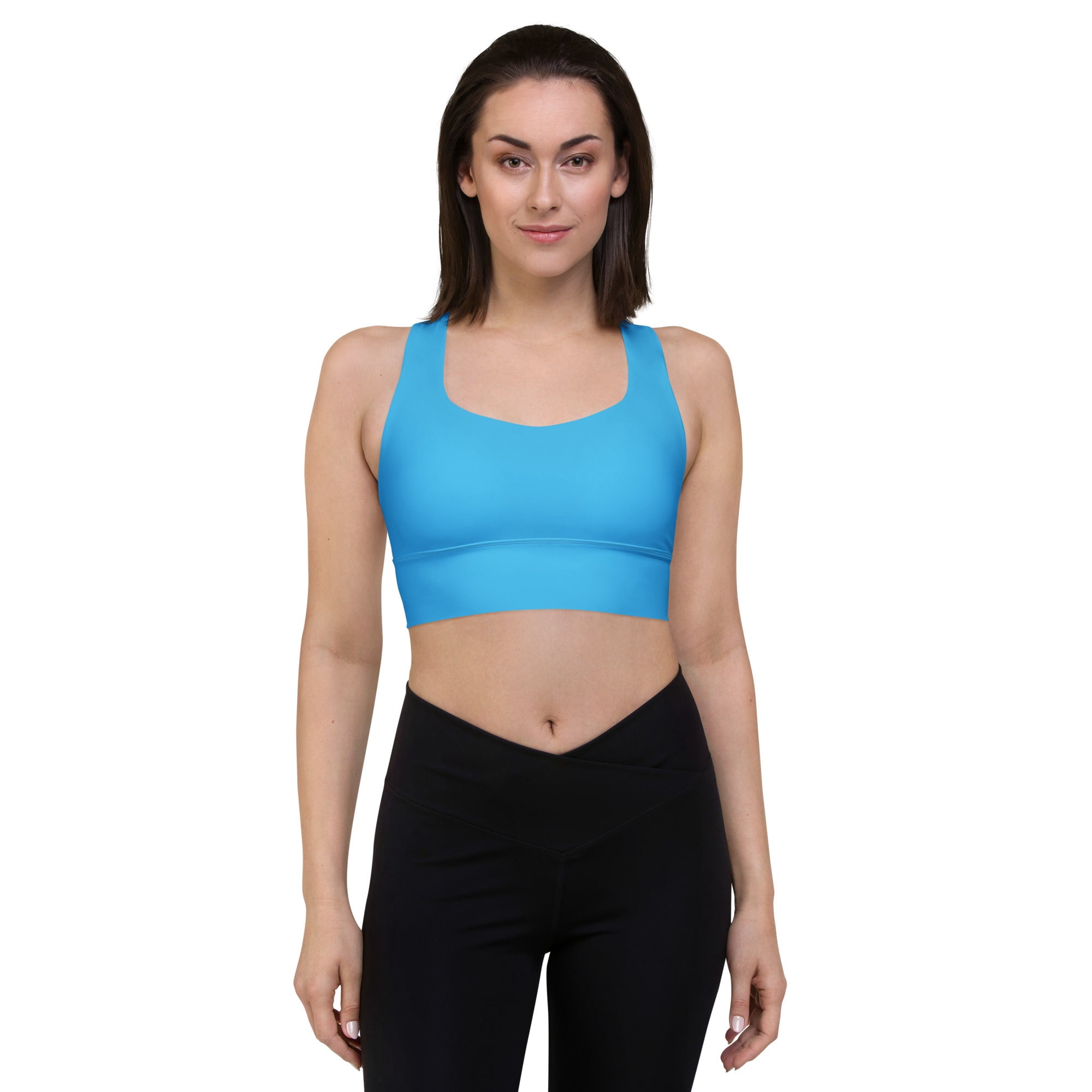 Deep Sky Blue Sports Bra, Ladies Blue Sports Bra with Lining, Women ...