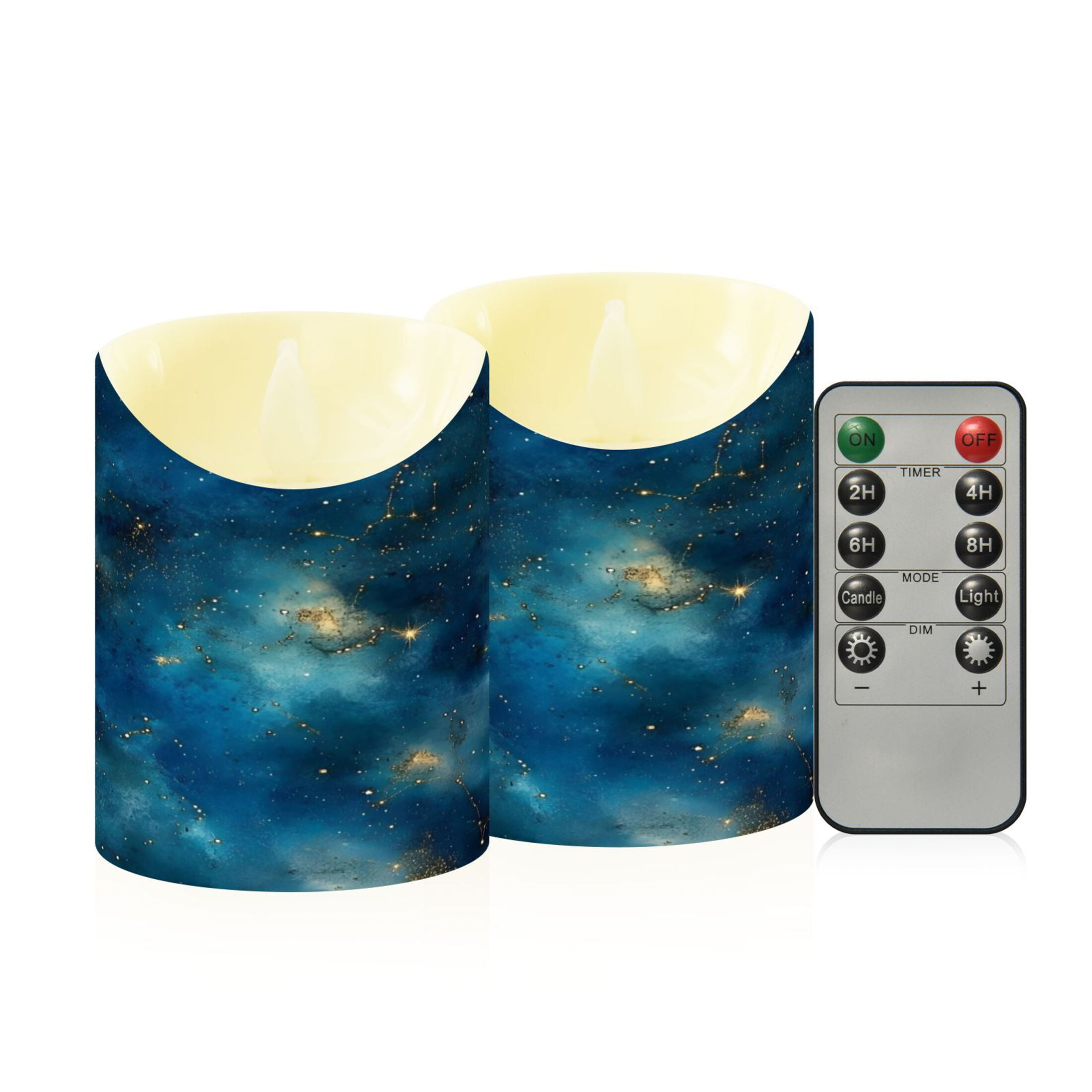 Deep Space Nebula Flameless Candles 2 PCS with Remote Realistic Moving Flame LED Tapered Pillar ...