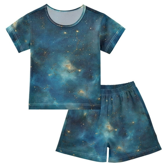 Deep Space Nebula Summer Pajama Set Soft Cotton Short Sleeve Sleepwear ...