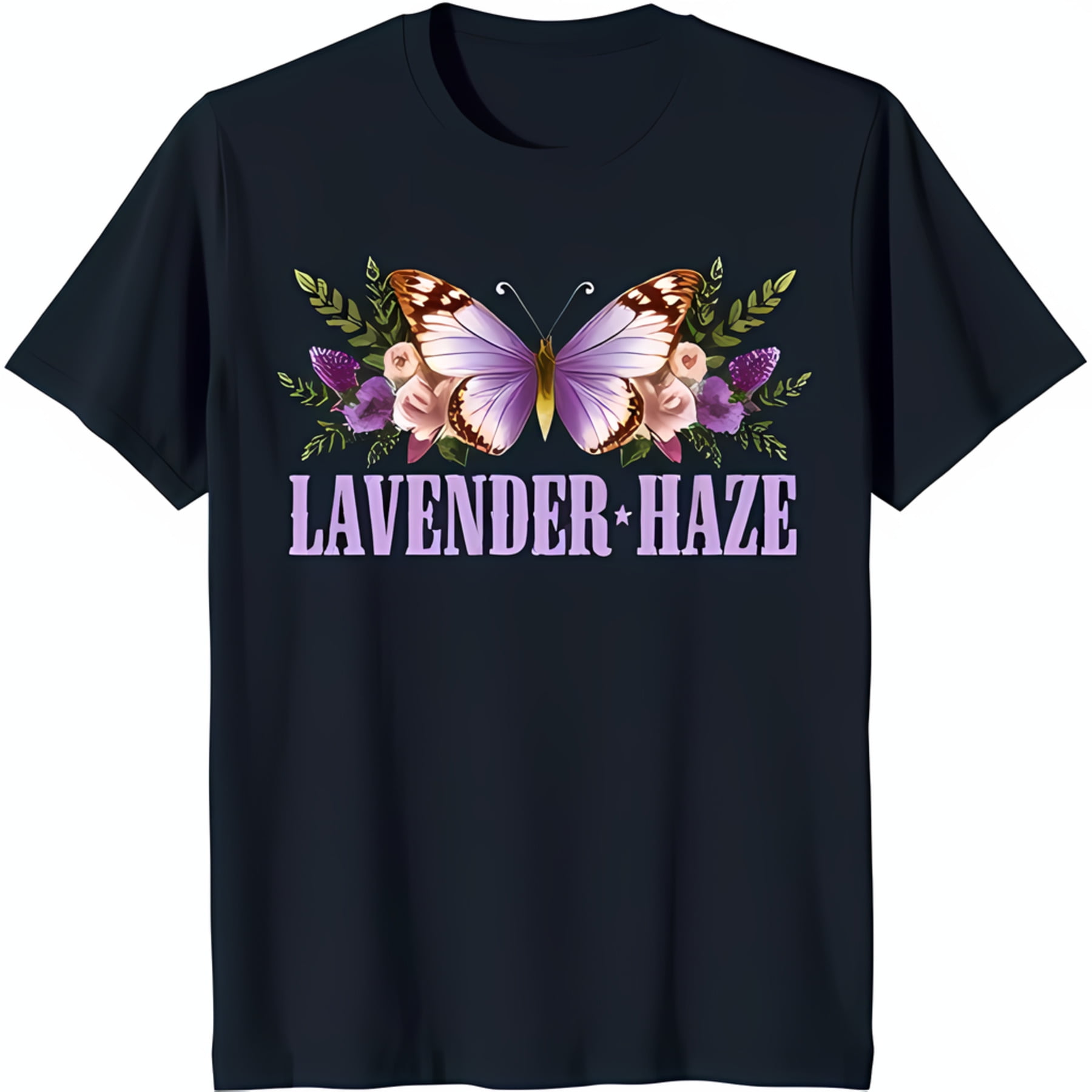 Deep T-Shirt with Captivating Butterfly & Floral Design 'LAVENDER HAZE ...