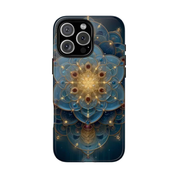 Deep Teal Glass Mandala Pattern Design Case for iPhone 17 through 11 ...