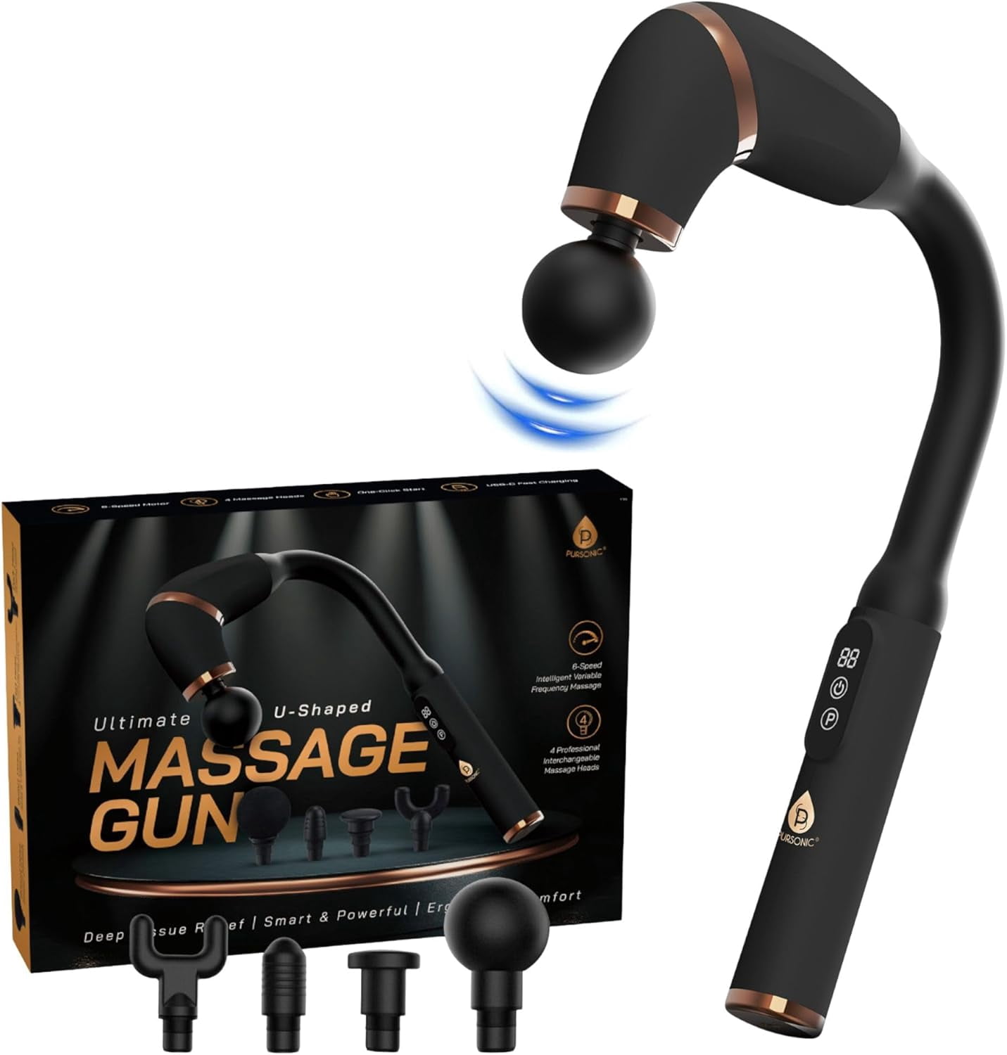 Deep Tissue Massage Gun with U-Shaped Design & Long Handle – Handheld ...