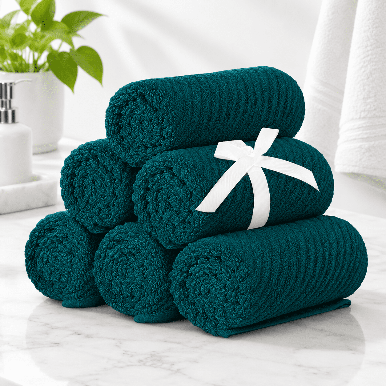 Deep Turquoise 6 PC Washcloths Set, 13x13 Inch Soft Cotton Towels ...