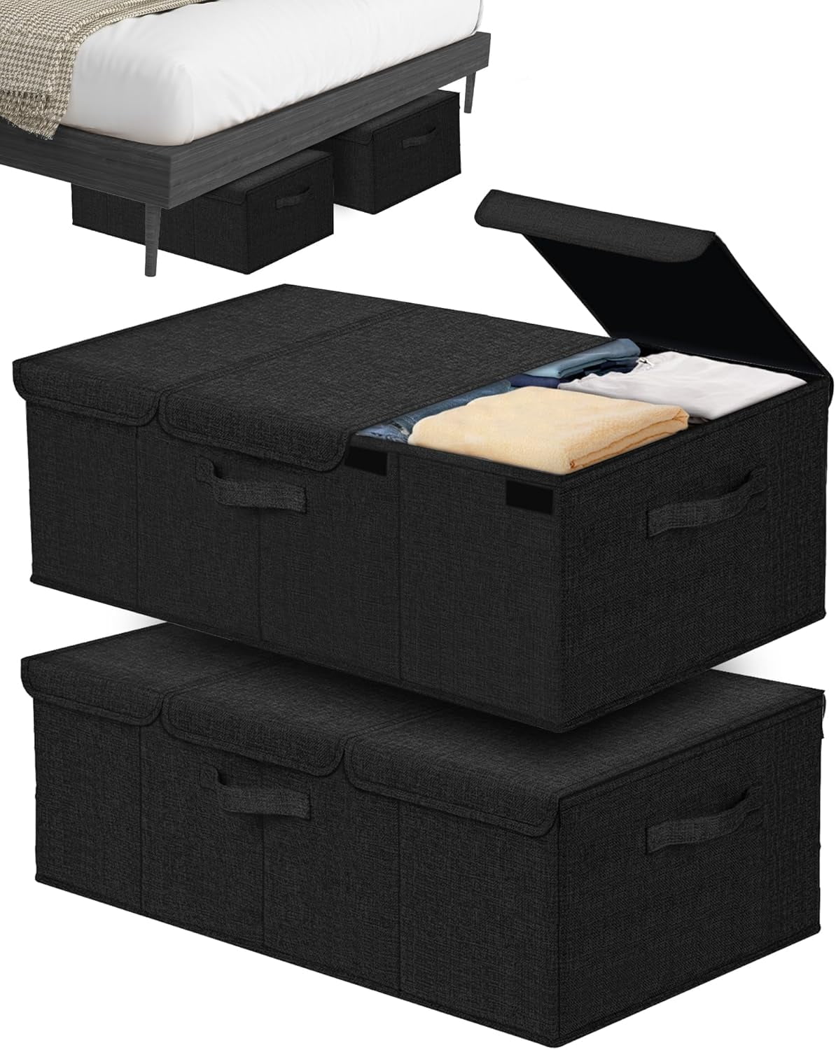 Deep Under Bed Storage Container, 10" Tall Height Underbed Box Bin with ...