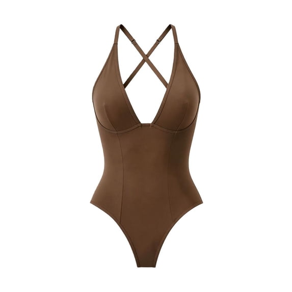 Deep V Neck Sculpting Bodysuit for Women - Seamless Barely-There ...