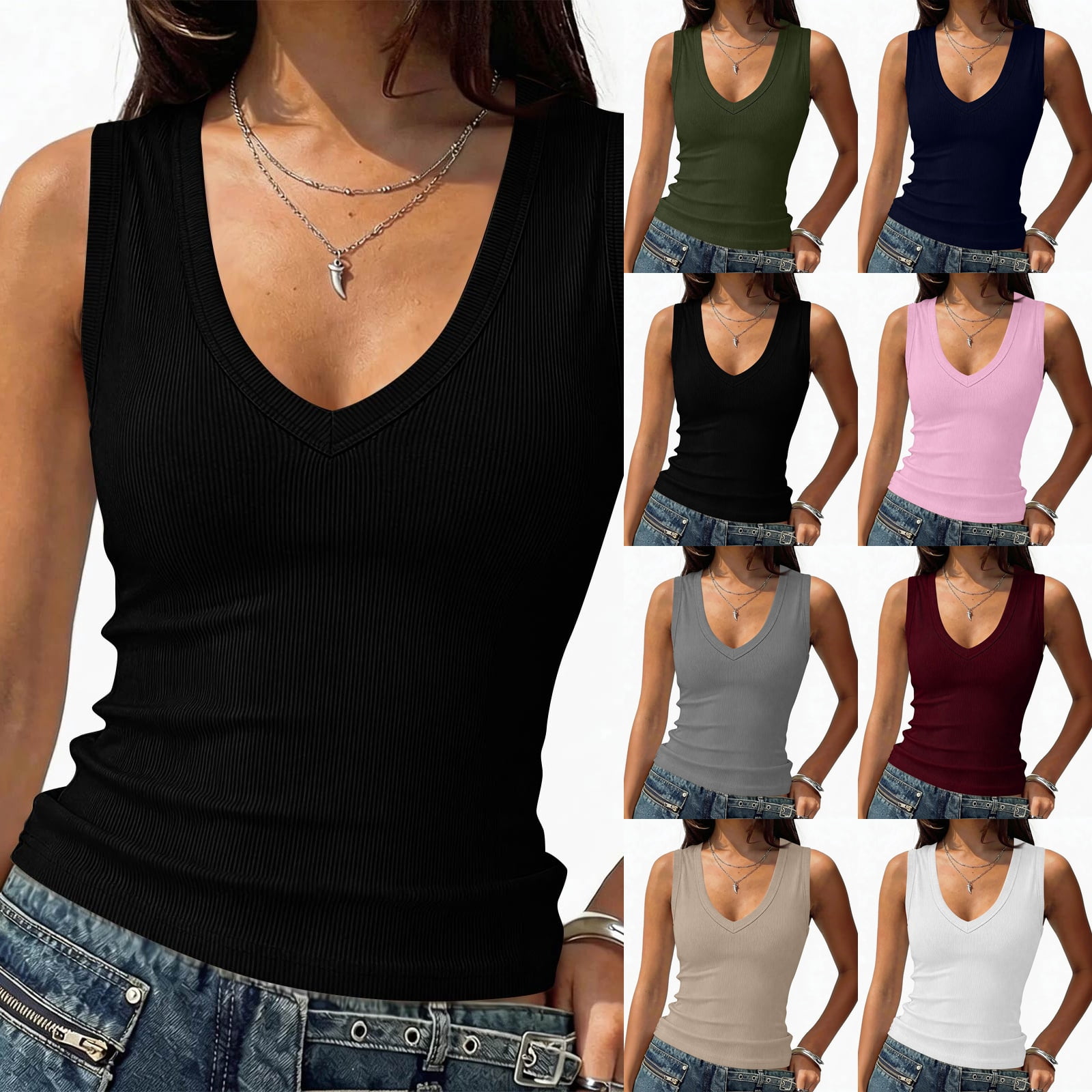 Deep V Neck Tank Tops for Women 2026 Summer Fashion Clothes Sexy Casual ...
