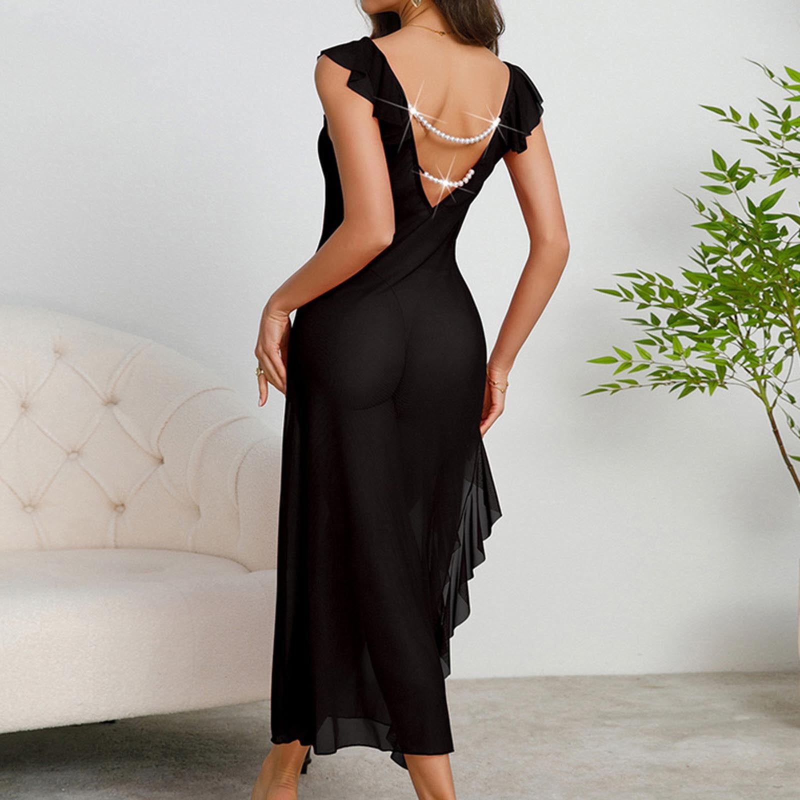 A Deep V Neck Thick Shoulder Strap Pleated Lace Dress For Women And ...