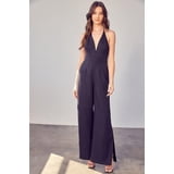Deep V-Neck Wide Leg Jumpsuit - Walmart.com